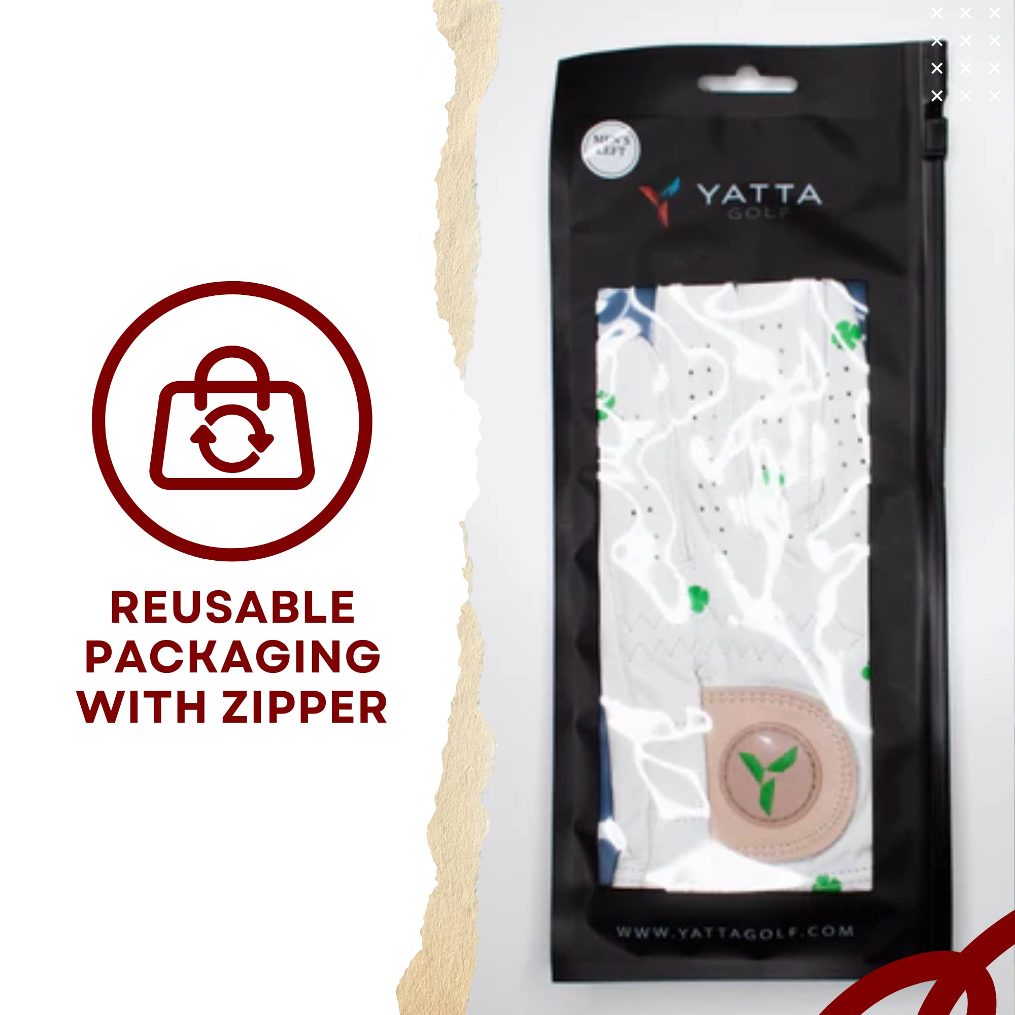 YATTA GOLF Men's Premium Left Hand Golf Glove – Comfortable, Durable, Precisely Cut, & True-to-Form Fit Cabretta Leather Golfing Glove – Lucky Green Glove with Clover-Leaf Pattern (Medium)