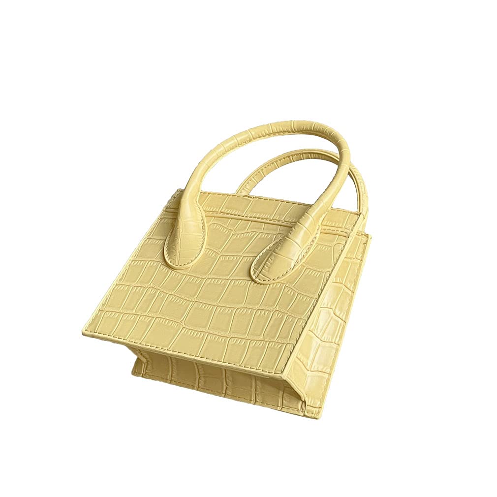 Tiny Purse Patent Leather Tote Mini Purse clutch Shoulder Bag Satchel Shape Crossbody Handbag (Yellow-large)