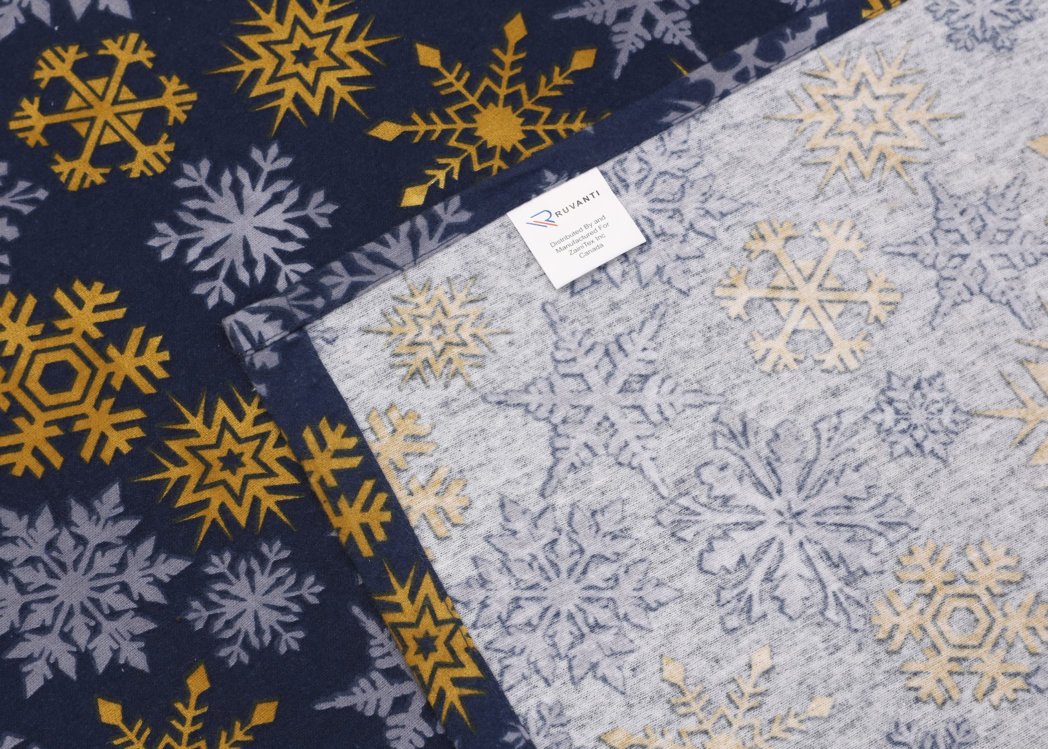 RUVANTI Flannel Sheets Full Size - 100% Cotton Brushed Flannel Bed Sheet Sets - Deep Pockets 16 Inches (fits up to 18") - All Seasons Breathable & Super Soft - Warm & Cozy - 4 Pcs - Snow Flake Gold