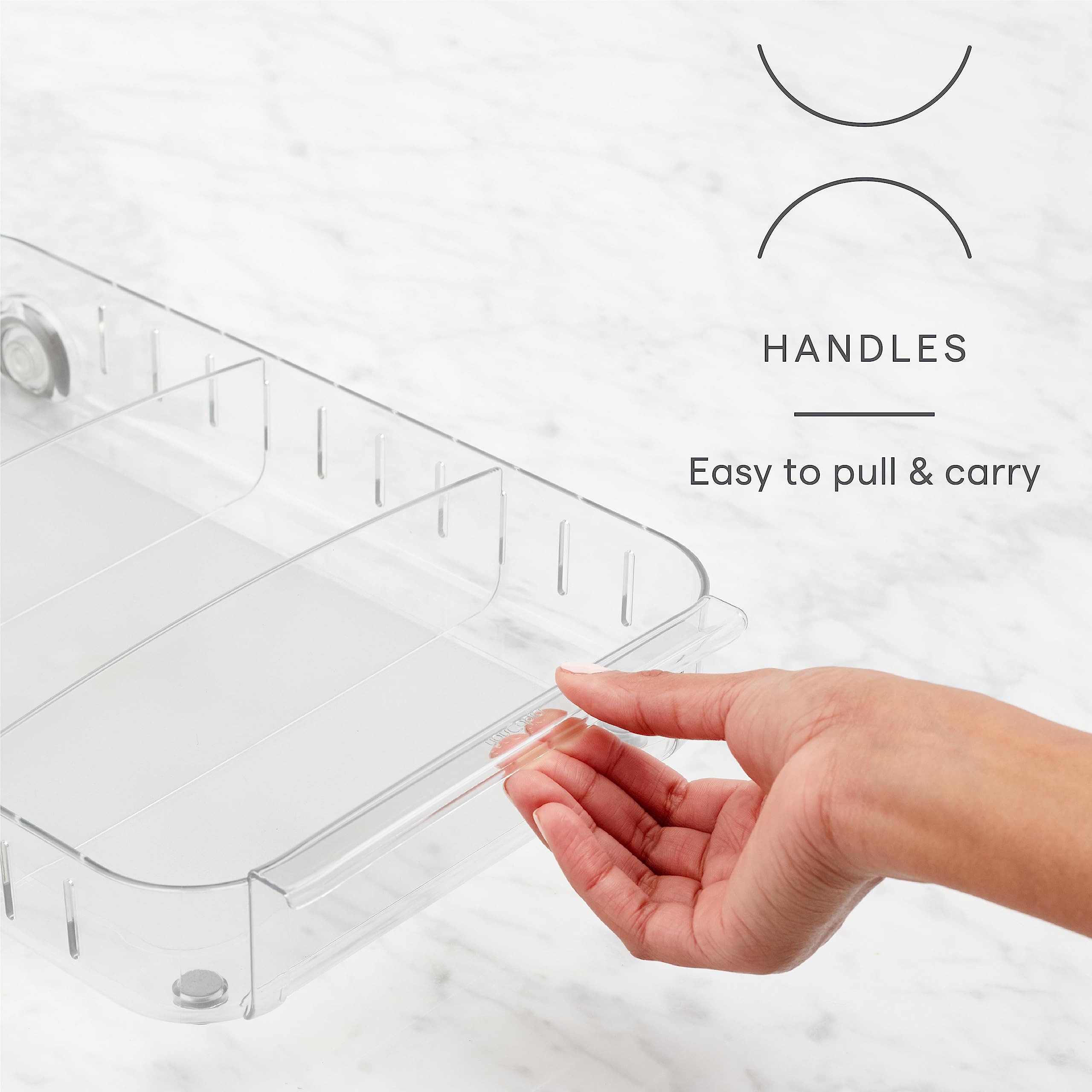 YouCopia RollOut Fridge Caddy BPA-Free Clear Rolling Refrigerator Organizer Bin with Adjustable Dividers and Handles, 9" Wide