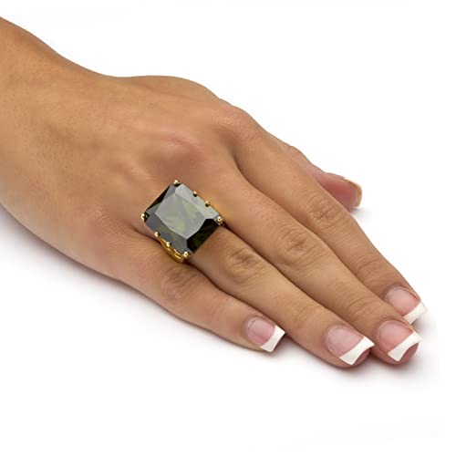 PalmBeach Yellow Gold-plated Sterling Silver Emerald Cut Olivine Cubic Zirconia Ring Sizes 7-12 Size 12