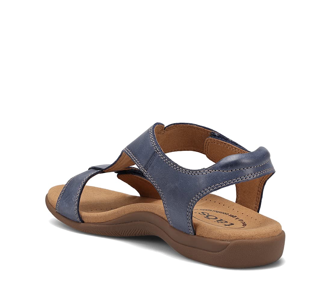Taos The Show Premium Leather Women's Sandal - Experience Everyday Style, Comfort, Arch Support, Cooling Gel Padding and an Adjustable Fit for Exceptional Walking Comfort Dark Blue 8 (M) US