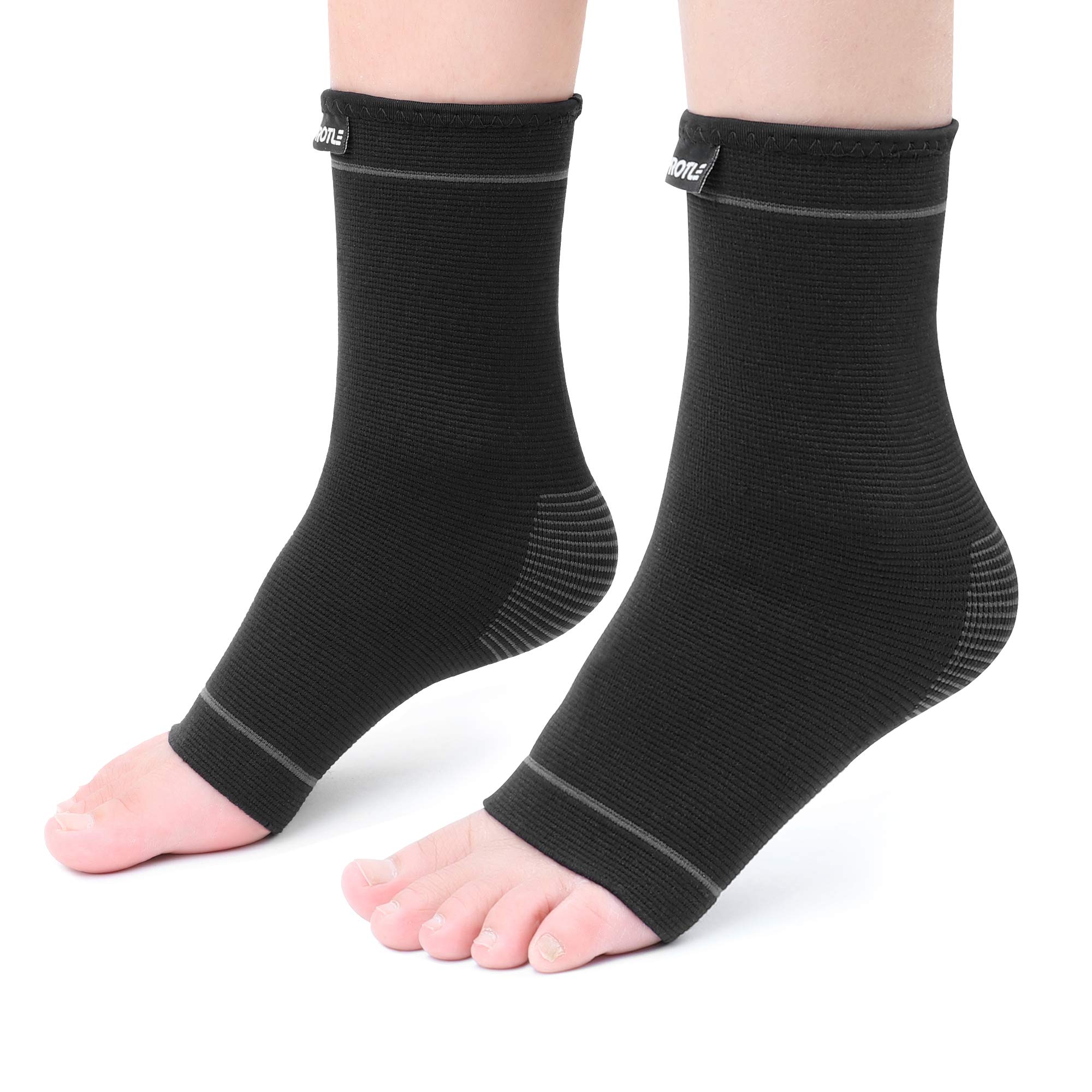 Protle Soft Ankle Brace Compression Support Sleeve (Pair) for Injury recovery, Pain Relief, Joint pain, Achilles Tendon, Plantar Fasciitis Foot socks, Reduce Swelling, Arch Support (Black, Medium)