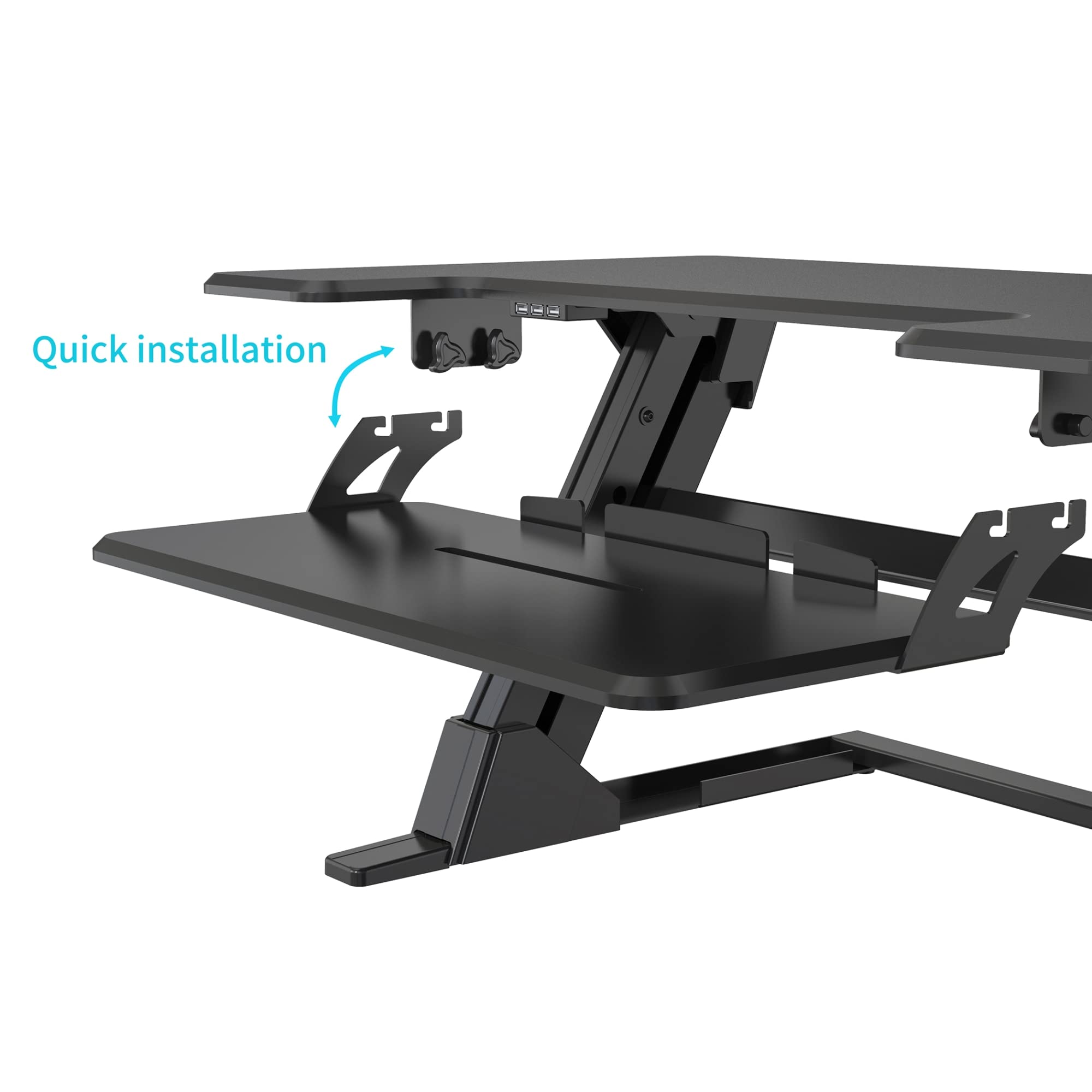 RealspaceĀ® P20 Standing Desk Converter With USB And Keyboard Tray, 19-3/10"H x 35-2/5"W x 23-1/5"D, Black