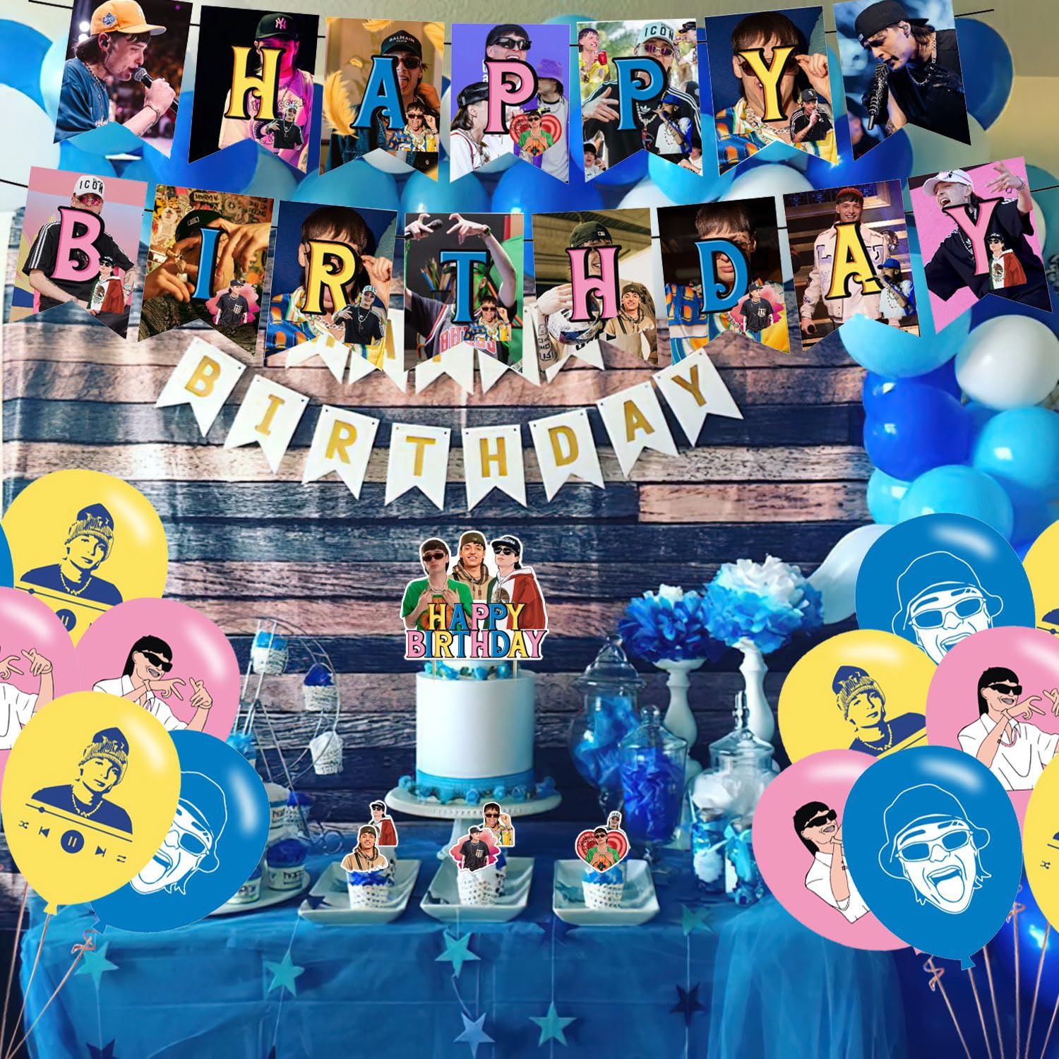 ๐๐ฎ๐ผ๐ธ ๐๐ต๐พ๐ถ๐ช Theme Birthday Party Decorations,๐๐ฎ๐ผ๐ธ ๐๐ต๐พ๐ถ๐ช Rapper Singer Party Supply Set for Kids with 1 Happy Birthday Banner , 12 Cupcake Toppers,18 Balloons and Sticker for Music Party Decorations