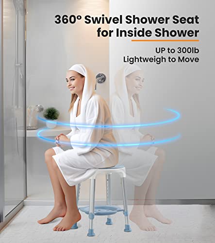Realunisence Shower Chair for Inside Shower Swivel Shower Stools 300lb Adjustable Bathtub Chair Tool-Free Assembly Tub Seat Bench with Storage Tray for Seniors Elderly Handicap Disabled Blue