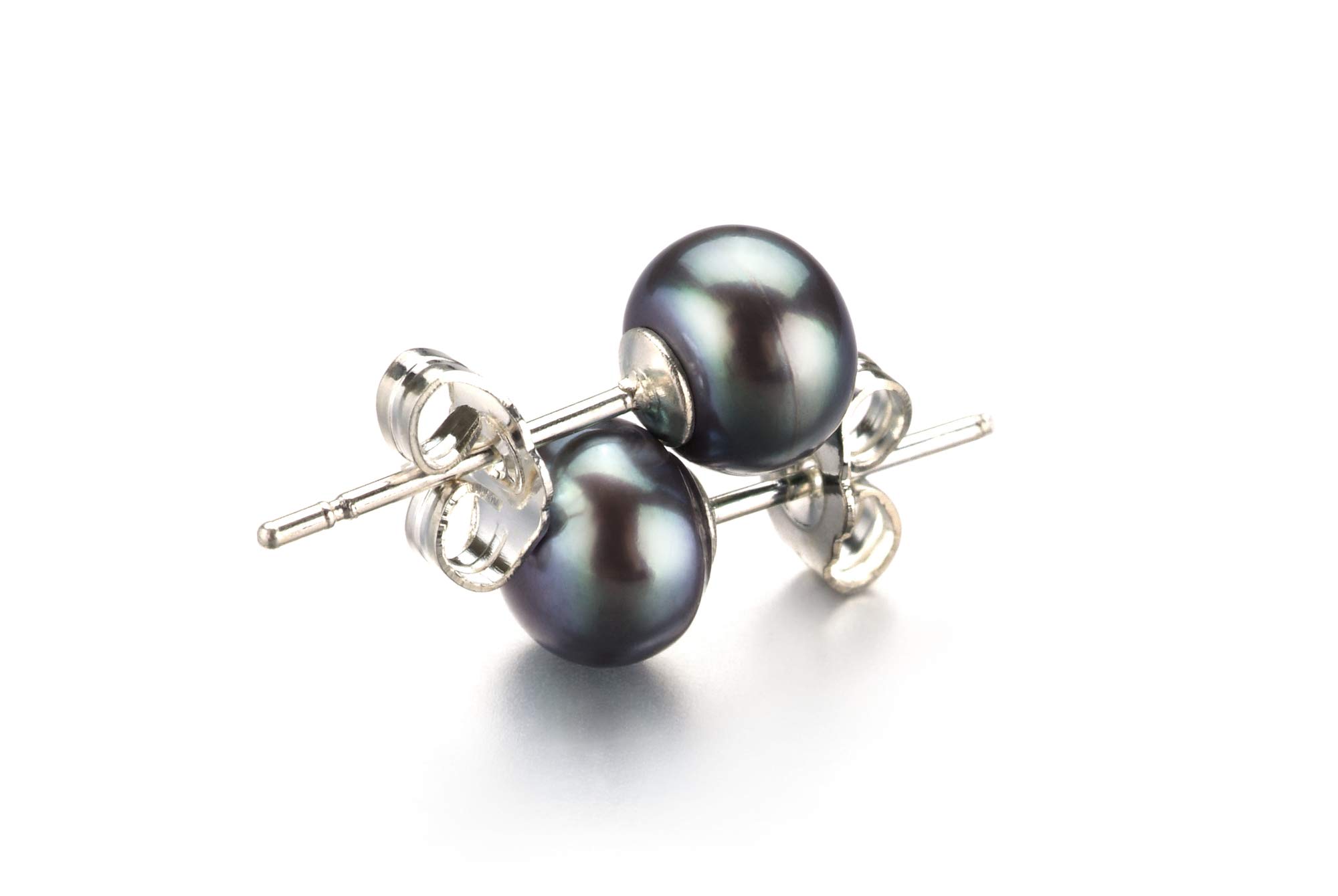 PearlsOnly Black 6.0-7.0mm AA Cultured Freshwater Pearl Earring Set-Sterling-Silver-Posts