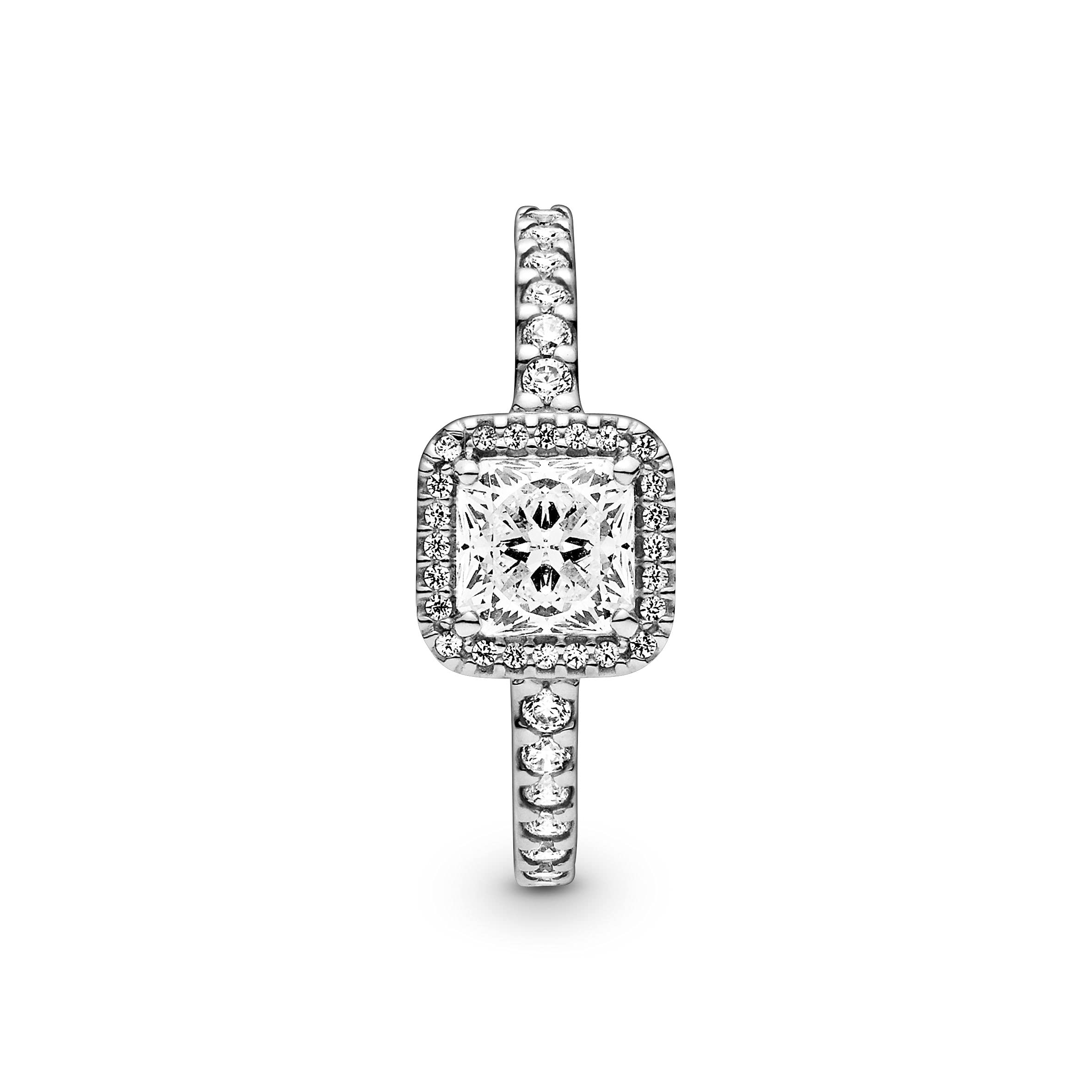 Pandora Square Sparkle Halo Ring - Stunning Sophisticated Ring - Sterling Silver Ring for Women - Layering or Stackable Ring - Sterling Silver with Clear Cubic Zirconia - Size 7