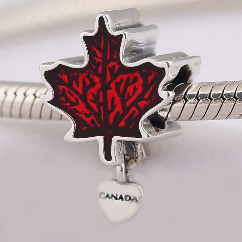 Pukido Canada Flag Charm Beads 100% Real 925 Sterling Silver Maple Leaf Charm Beads Fit Original Bracelet DIY Jewelry 2018