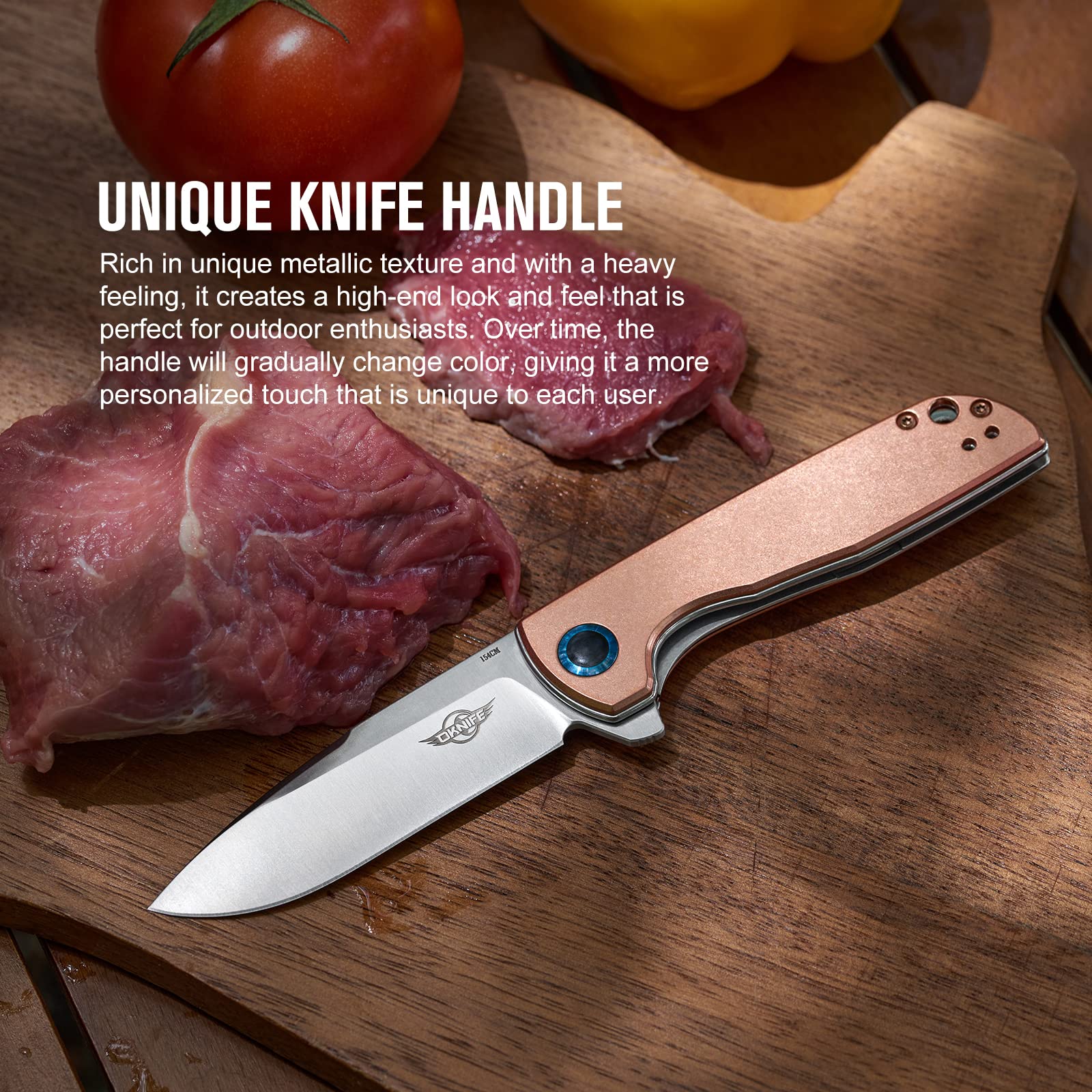 OKNIFE Freeze 2 Folding Knife, EDC Pocket Knife with Aluminium Handle, 154CM Steel Blade and Ceramic Ball Bearing Washer for Camping, Hiking