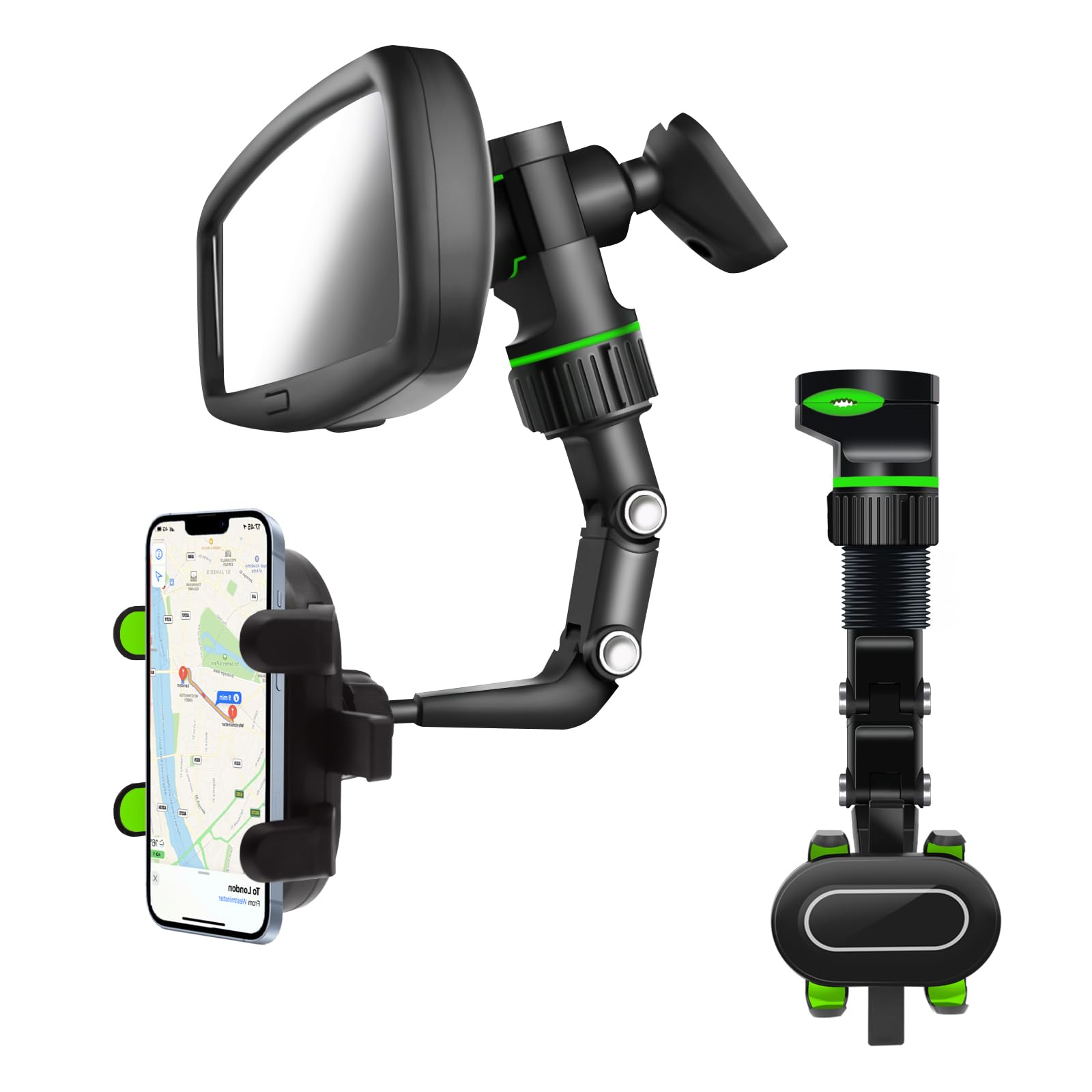 Rear View Mirror Phone Holder for Car, 360° Rotatable and Retractable Car Phone Holder Mount, Upgraded Universal Rearview Mirror Car Cell Phone Holder Fit All iPhone Android Mobile Phone & Most Car