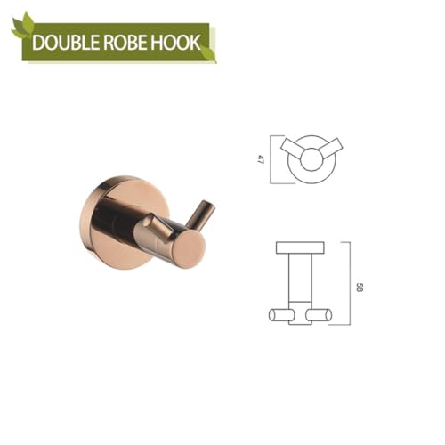 Rose Gold Bathroom Accessories 304 Stainless Steel Towel Rack Toilet Roll Paper Tissue Holder Double Cup Towel Bar Hooks,Double Robe Hook