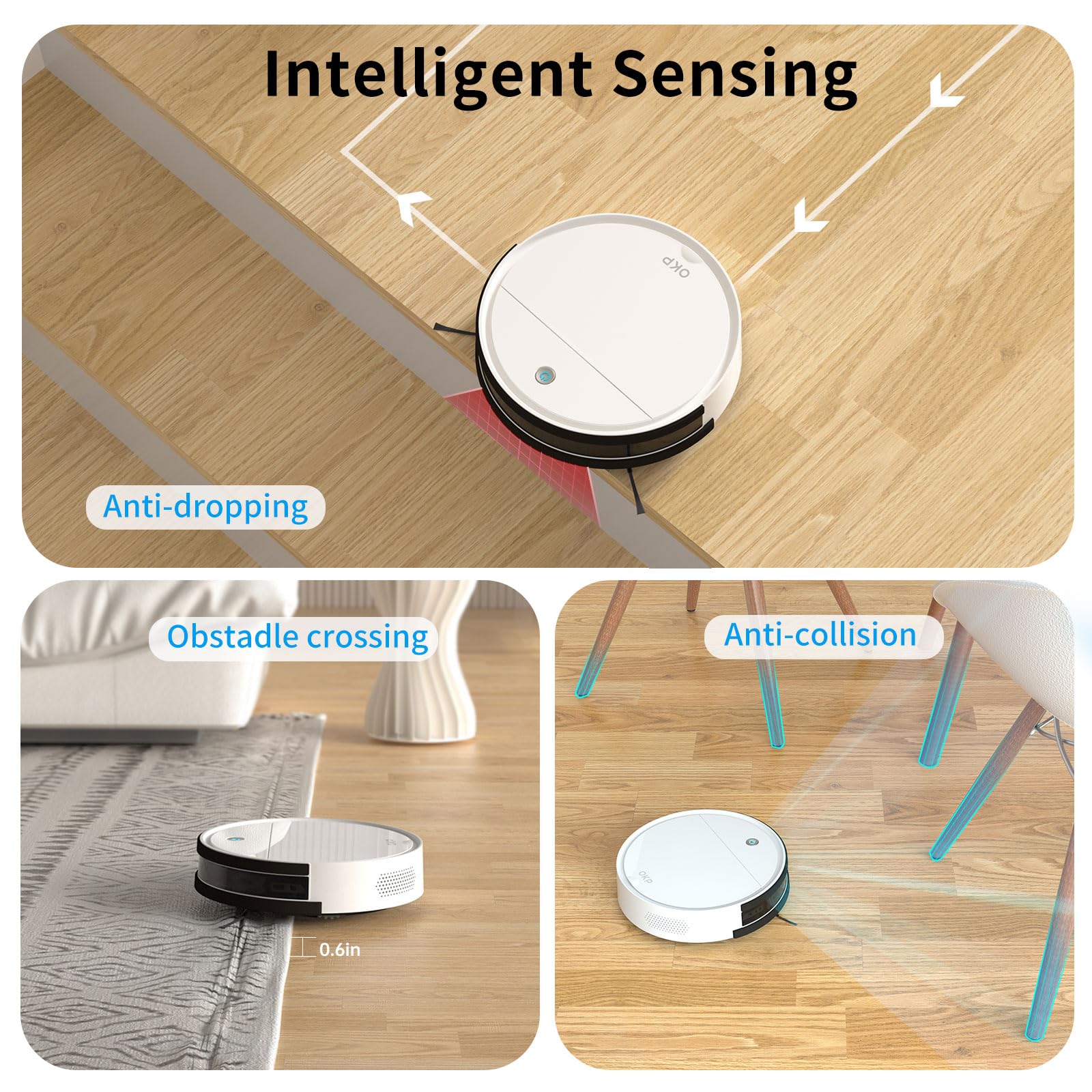 OKP Robotic Vacuum Cleaner 2500Pa, 120 Min Runtime, Robot Vacuum Cleaner with Schedule, WiFi/App/Alexa, Self-Charging, Slim Design, Quiet, Perfect for Hard Floors, Pet Hair, Carpets