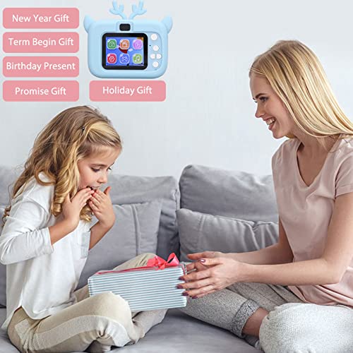 Toddler Camera, Children Camera Birthday Gift Automatic Dimming 5V for School (Blue+White)
