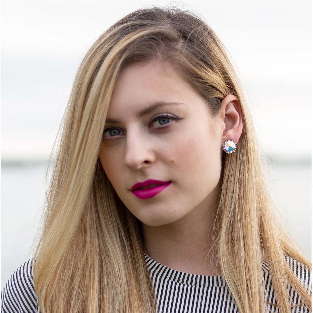 PammyJ 15mm Crystal CLIP-ON Earrings (Aurora Borealis)