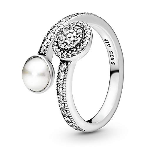 Pandora Jewelry Pave White Crystal Pearl and Cubic Zirconia Ring in Sterling Silver, Size 5