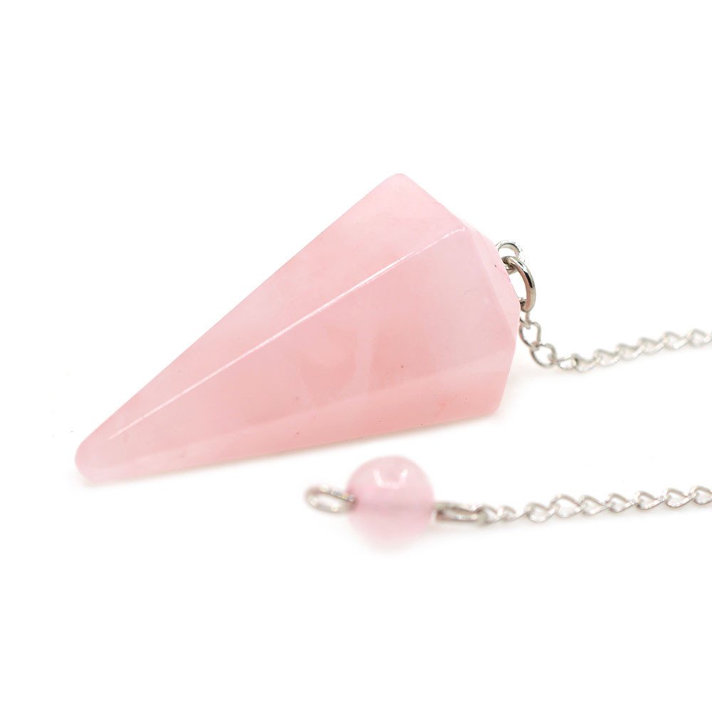 Natural Rose Quartz Crystal Gemstone Hexagonal Pointed Reiki Chakra Pendant Pendulum