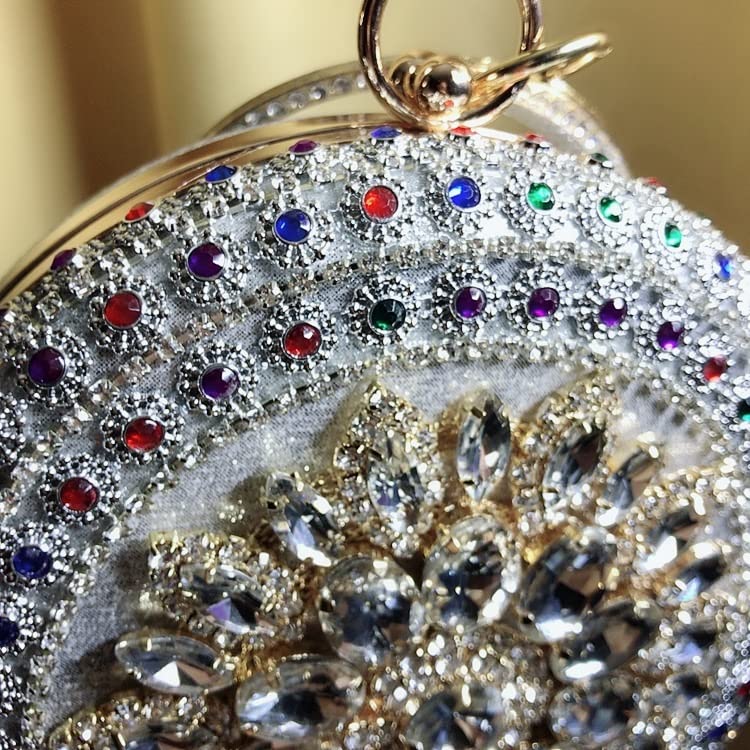 ZHUHW Mini Round Shaped Crystal Diamond Bags Hasp Shoulder Chain Bridal Handbags Wedding Clutches (Color : E, Size : 1)