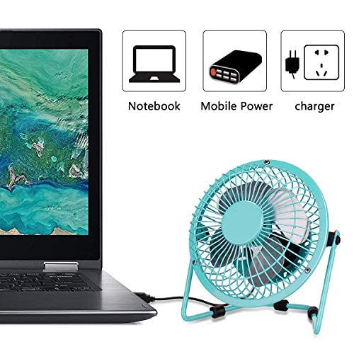 PEYOU Small USB Desk Fan, 4 Inch Mini Quiet Fan with Strong Airflow, 360° Rotation, Metal Construction, Personal Cooling Fan for Home Office (Pink)