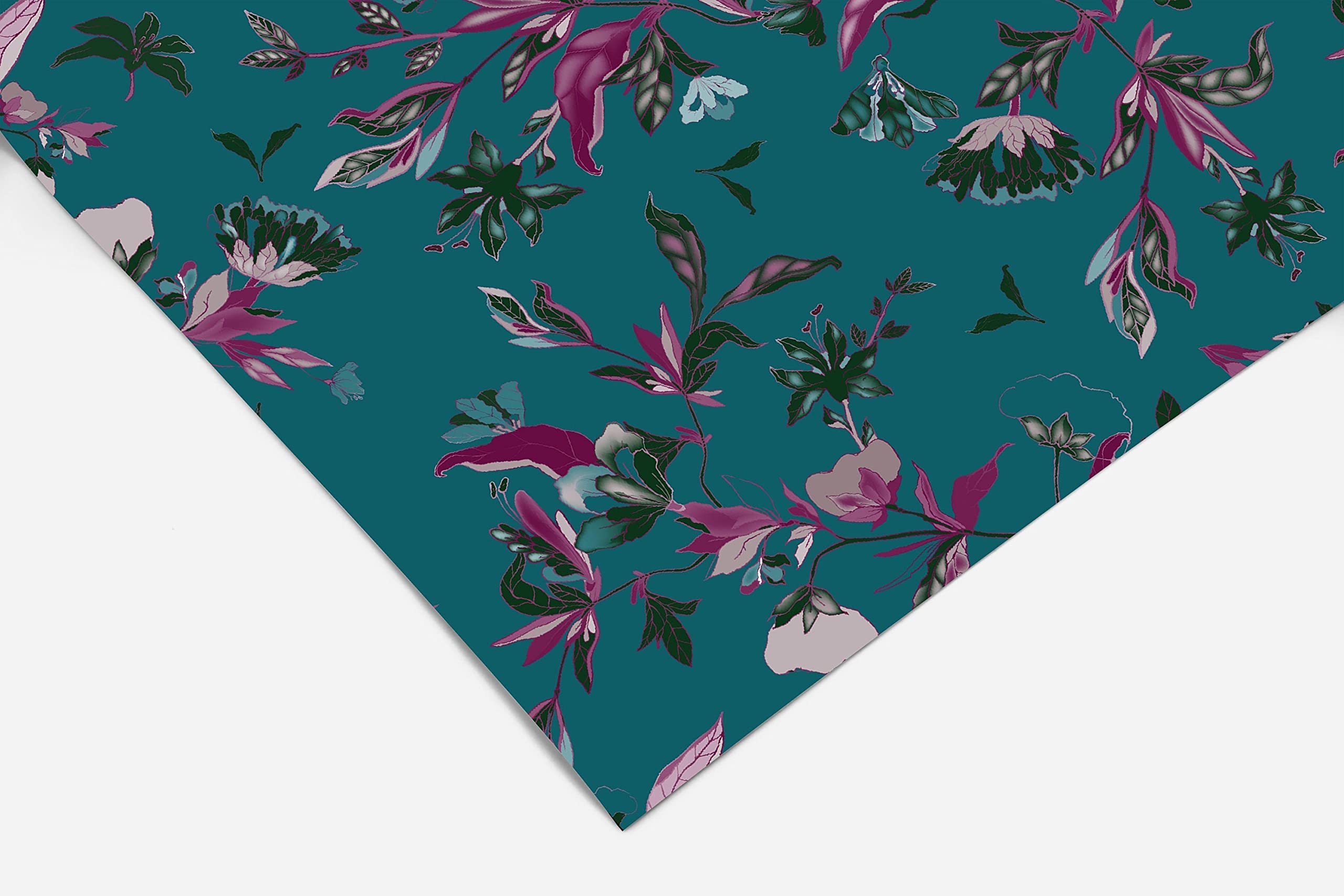 Teal Purple Floral Contact Paper | Shelf Liner | Drawer Liner | Peel and Stick Paper 330 12in x 96in (8ft)