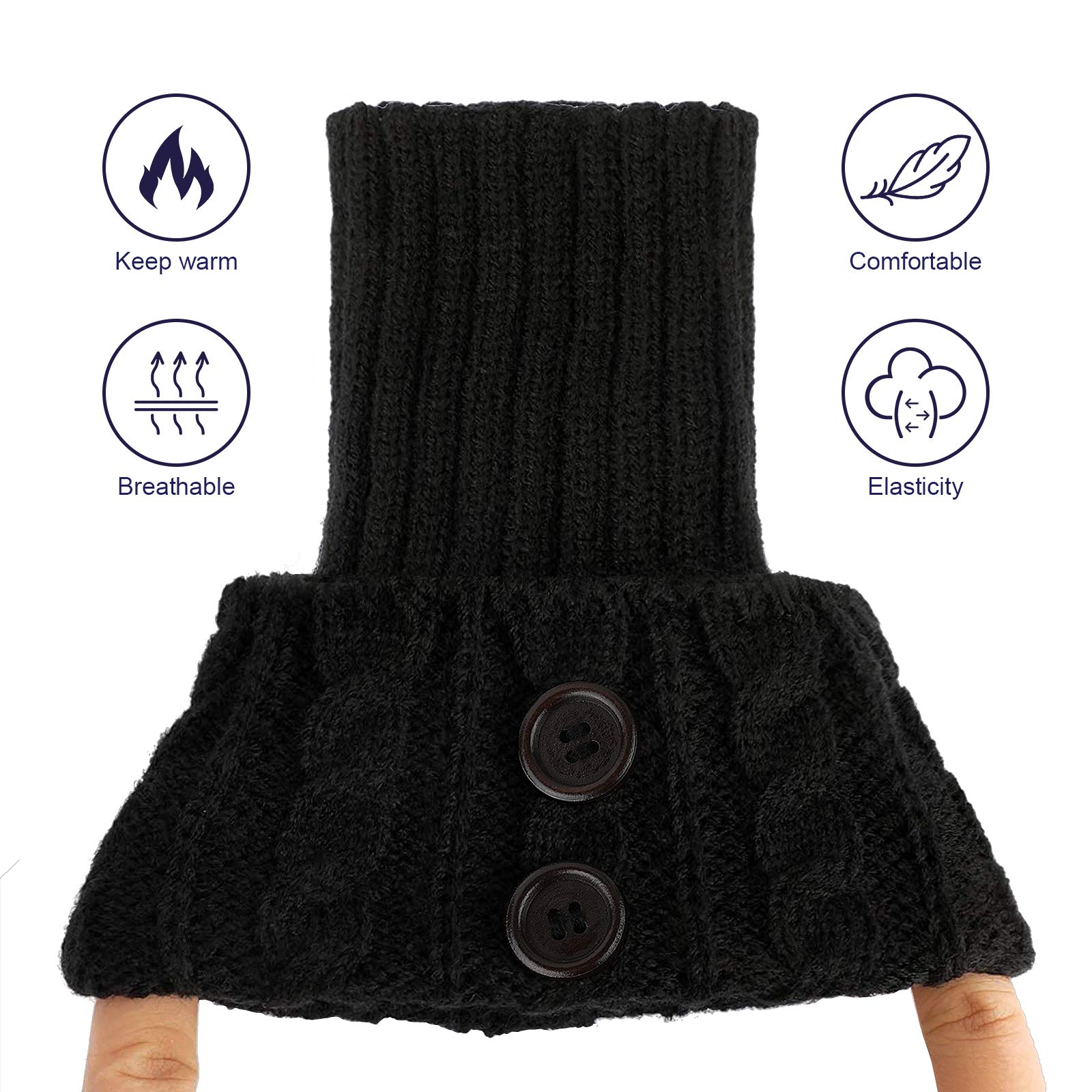 PHOGARY 3 Pairs Winter Warm Boot Cuffs for Women, Crochet Knitted Boot Socks for Girls Short Leg Warmers Boot Topper Socks Leg Cuffs Boot Warmers Gift (Black+Beige+Grey)