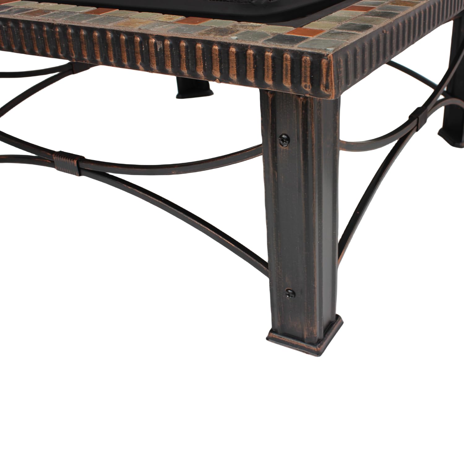 OutVue 30 inch Fire Pits Table for Outside with Real Slate, Wood Burning Outdoor Fire Pit with Waterproof Cover & Fire Poker& Log Grate& Spark Screen, Square Fireplaces for Camping,Patio,Bonfire