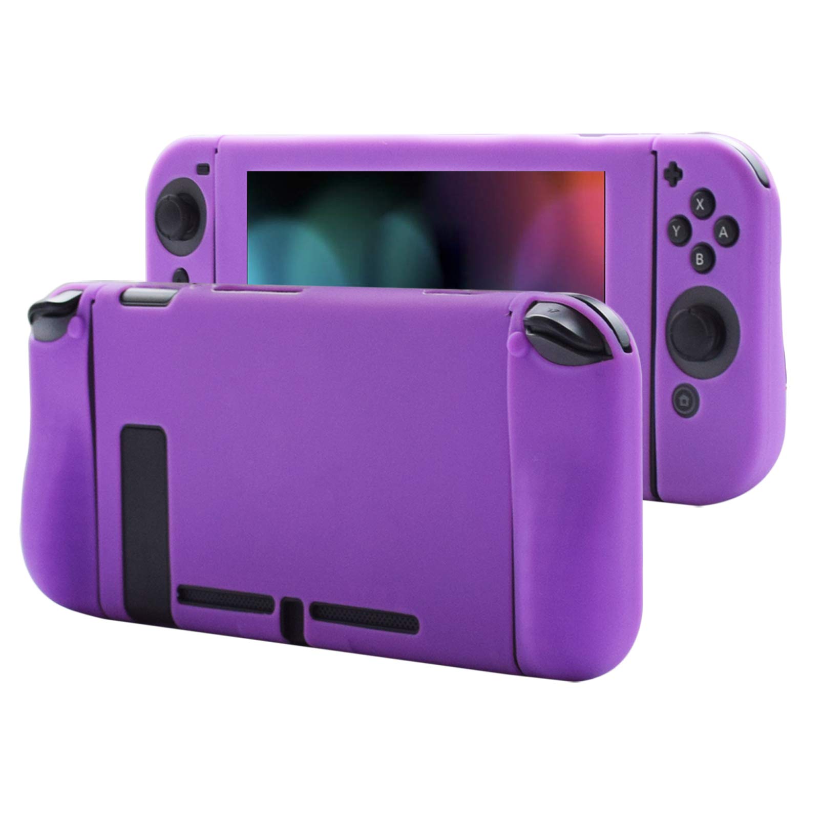 Pandaren Cover Skin Compatible for Nintendo Switch Consoles and Joycon 3in1 Silicone Case with Larger Hand GRIP Protector(Purple)