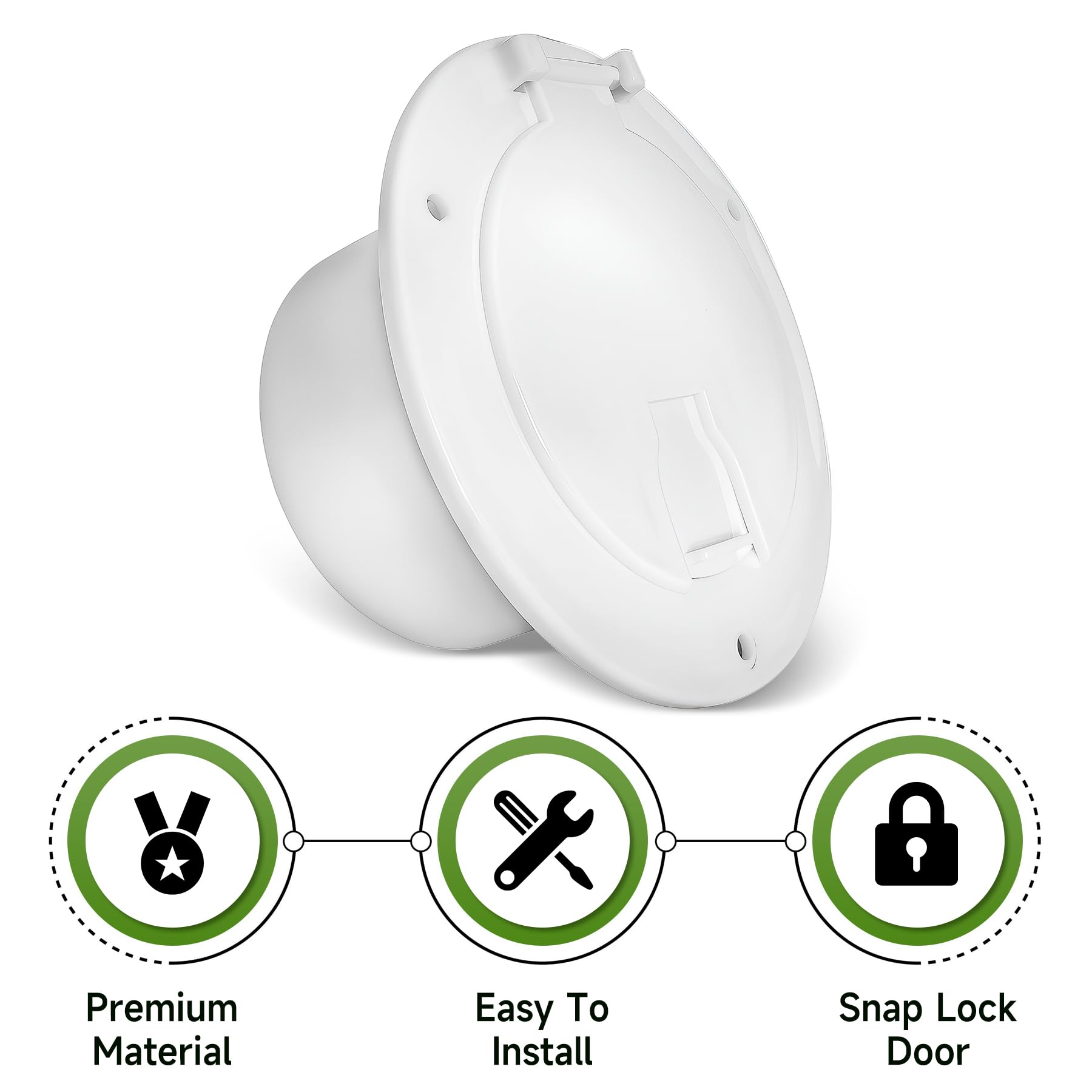 Porscan RV 5 Inch Round Electric Cable Hatch for 30 and 50 Amp Cords, RV Power Cord Cable Hatch Cover Compatible with Coleman Jayco Pop-Up Camper Travel Tent Trailer Motorhome (White)