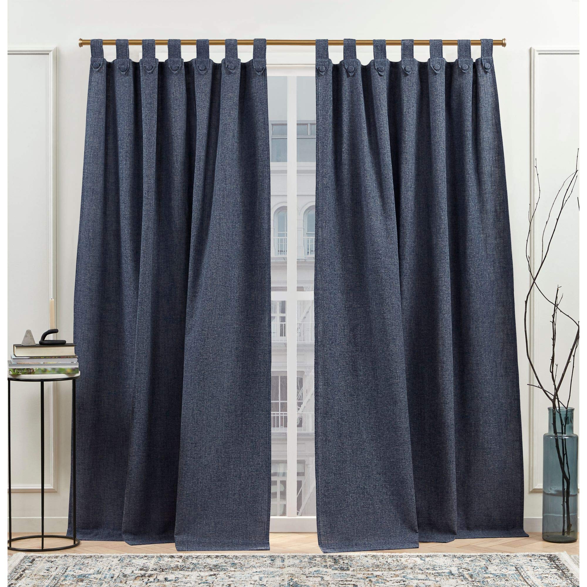 Nicole Miller New York Peterson Cotton Blend Tuxedo Tab Top Light Filtering Curtain Panels, 54"x 84", Indigo, Set of 2