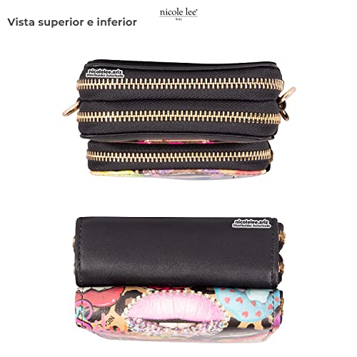 Nicole Lee Multi Zip Small Phone Case Crossbody, Detachable Crossbody Strap, Small Travel School Work Bag (All Emotion)