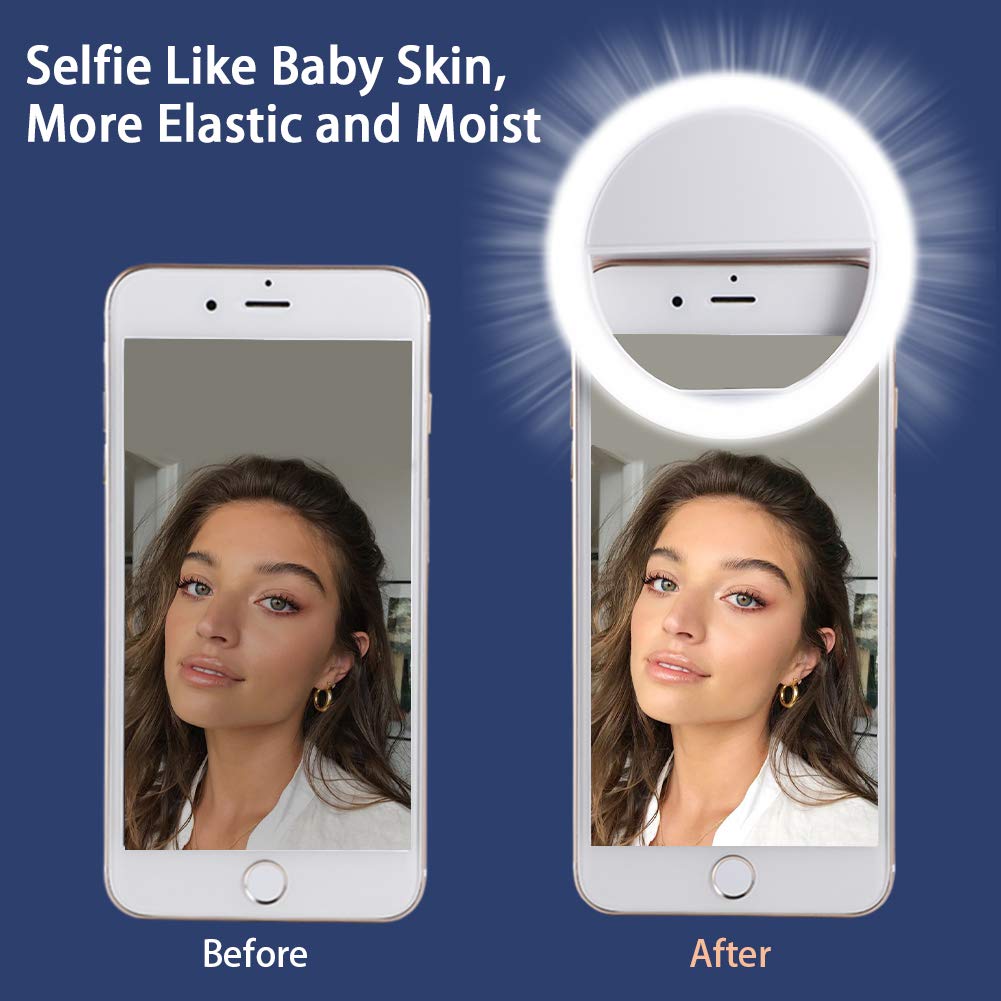 Selfie Light for iPhone & Android,LVYOUIF Portable Clip on Ring Selfie Light Flash with 36 Rechargeable LED for Phone Laptop iPad Photography Camera Video Girls Makeup(White)