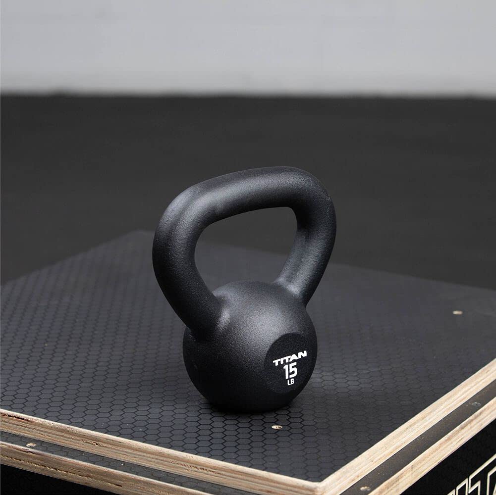 Titan Fitness 15 LB Cast Iron Kettlebell, Single Piece Casting, LB Markings, Full Body Workout