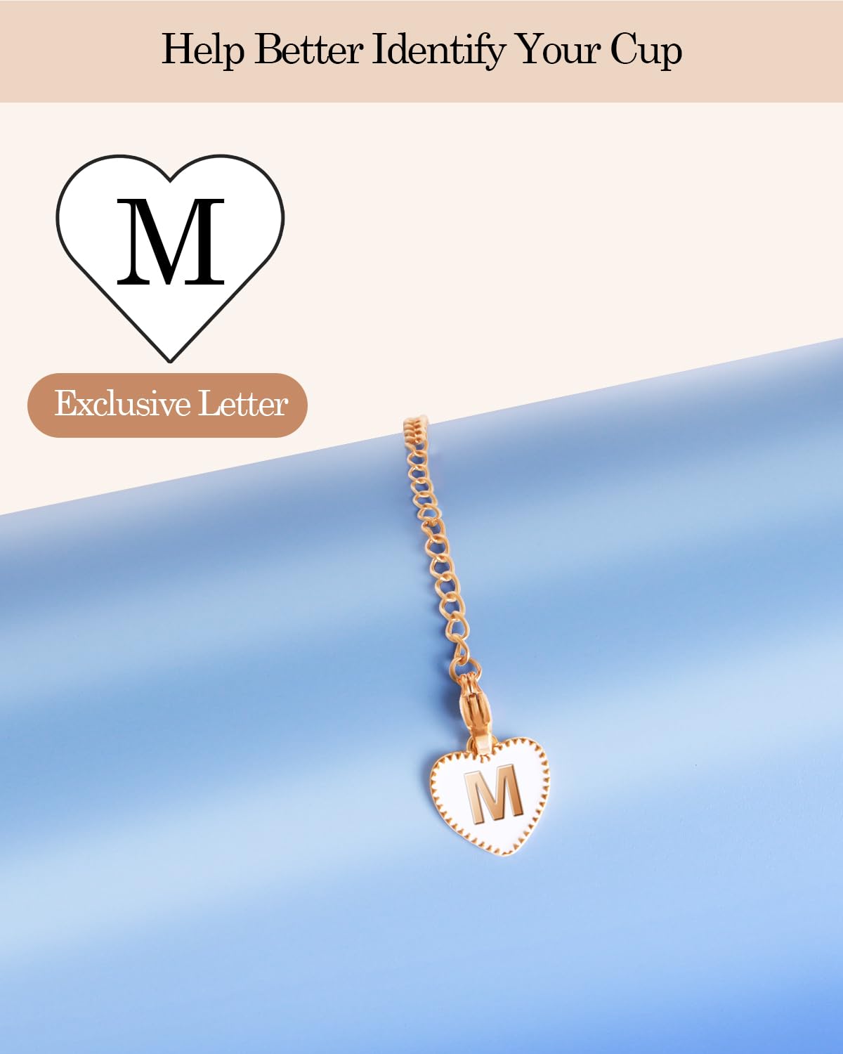 OriJoy Letter Charm Accessories for Stanley Cup, Name ID Letter Handle Charm For Stanley/Simple Modern Tumbler, Heart Shape Initial Identification Charms(M)