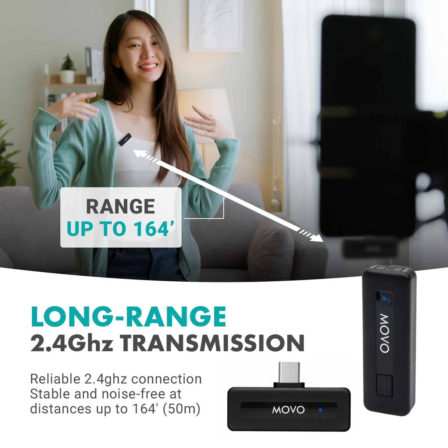 Movo Wireless Mini USB-C DUO Wireless Microphone for iPhone 15 - Ultracompact Bluetooth Microphone for iPhone 15 with Clip on Wireless Lavalier Microphone for iPhone 15