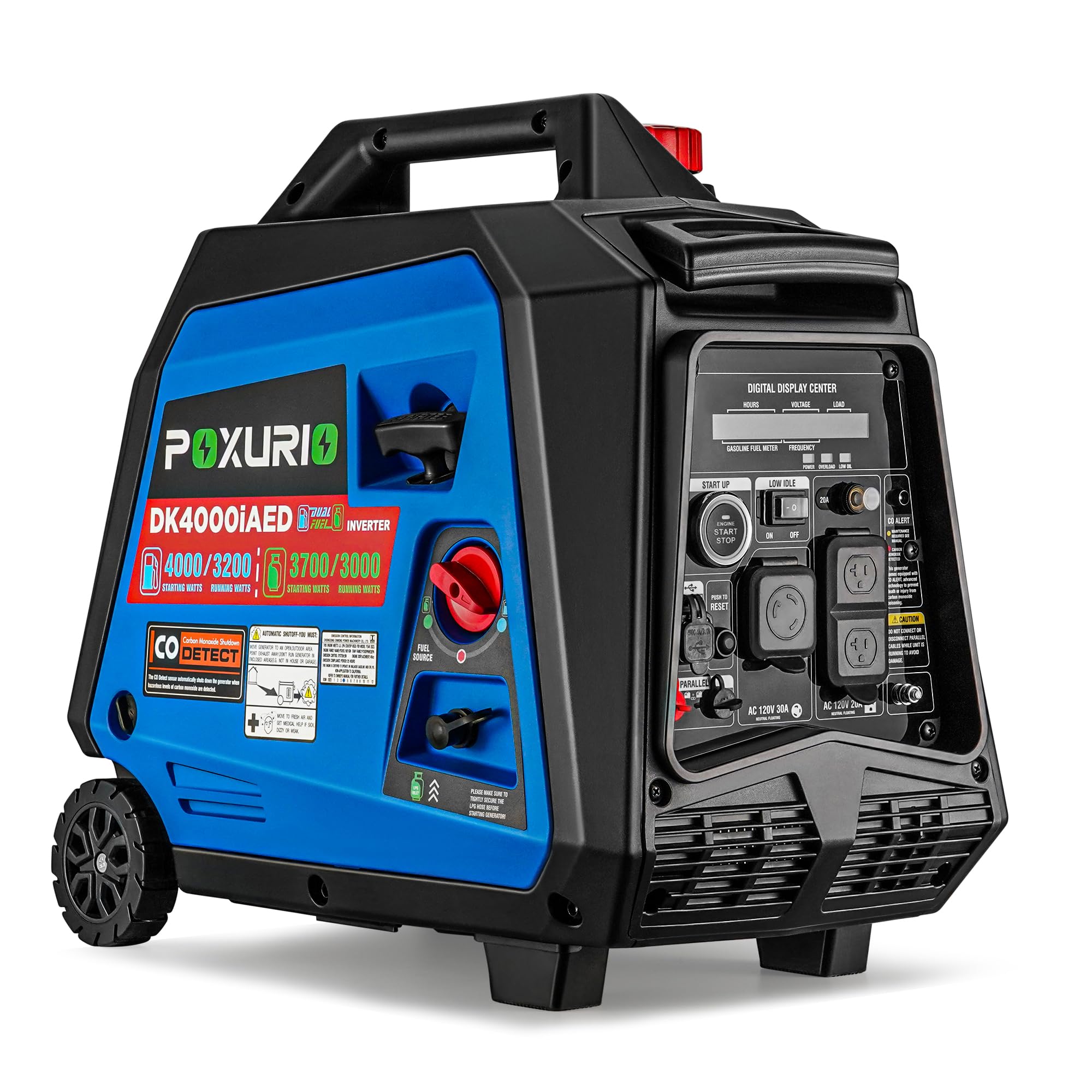 POXURIO 4000 Watt Dual Fuel Inverter Generator, Gas Propane Powered Generator Super Quiet, Remote Start/CO Sensor/RV Ready/EPA for RV, Camping and Home