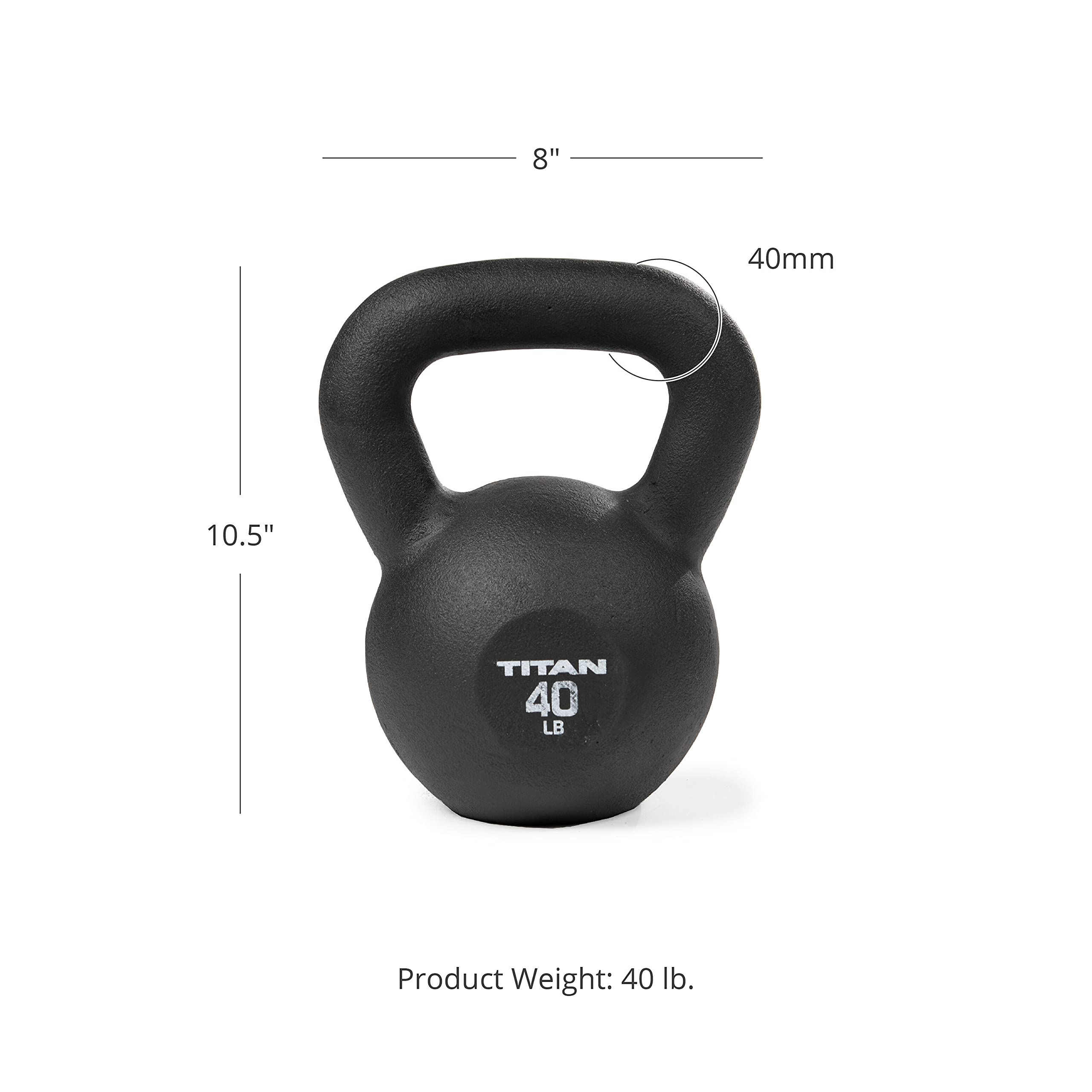 Titan Fitness 40 LB Cast Iron Kettlebell, Single Piece Casting, LB Markings, Full Body Workout