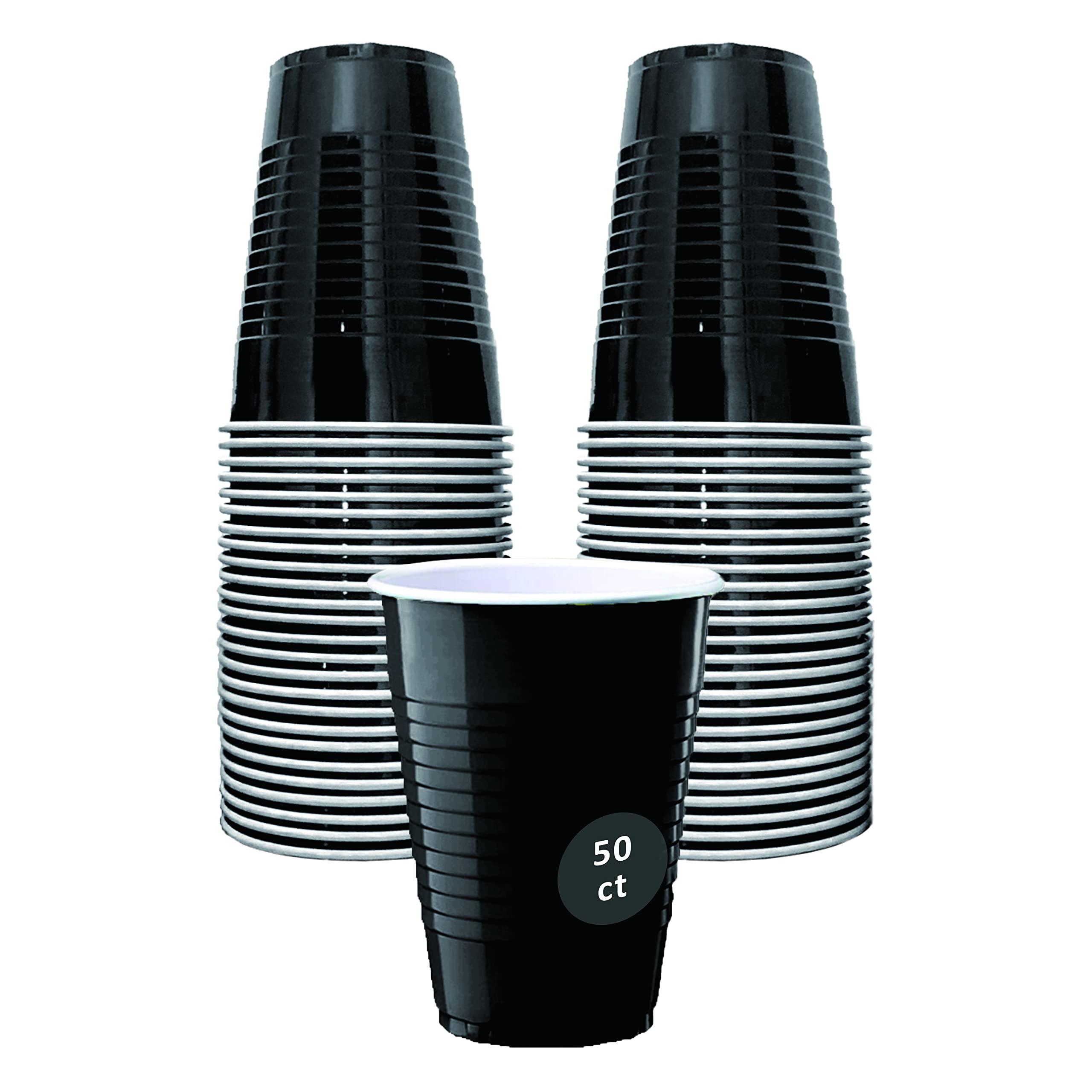 Party Hotteron [50 Count - 12 oz] Disposable Plastic Party Cups 12 oz Red Black 50 count Disposable Plastic Wine Cups for Party (Black, 50)