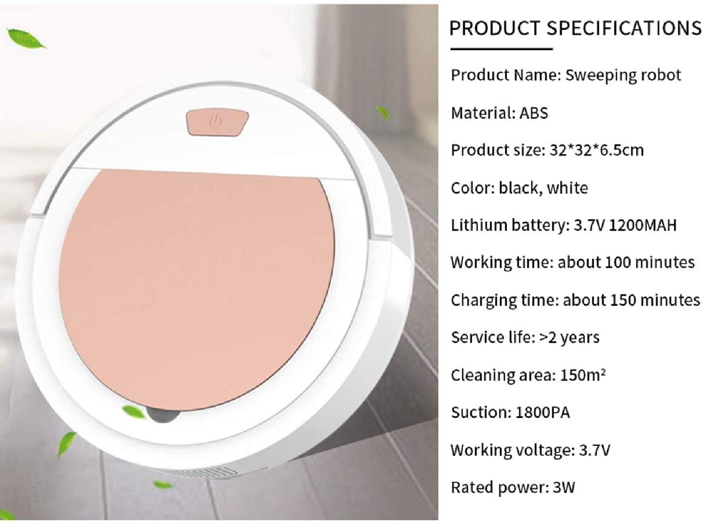 Robot Vacuum, Strong Suction, Quiet, Super-Thin Smart Robotic Vacuum Cleaner, Used to Clean Pet Hair, Hard Floors, Black