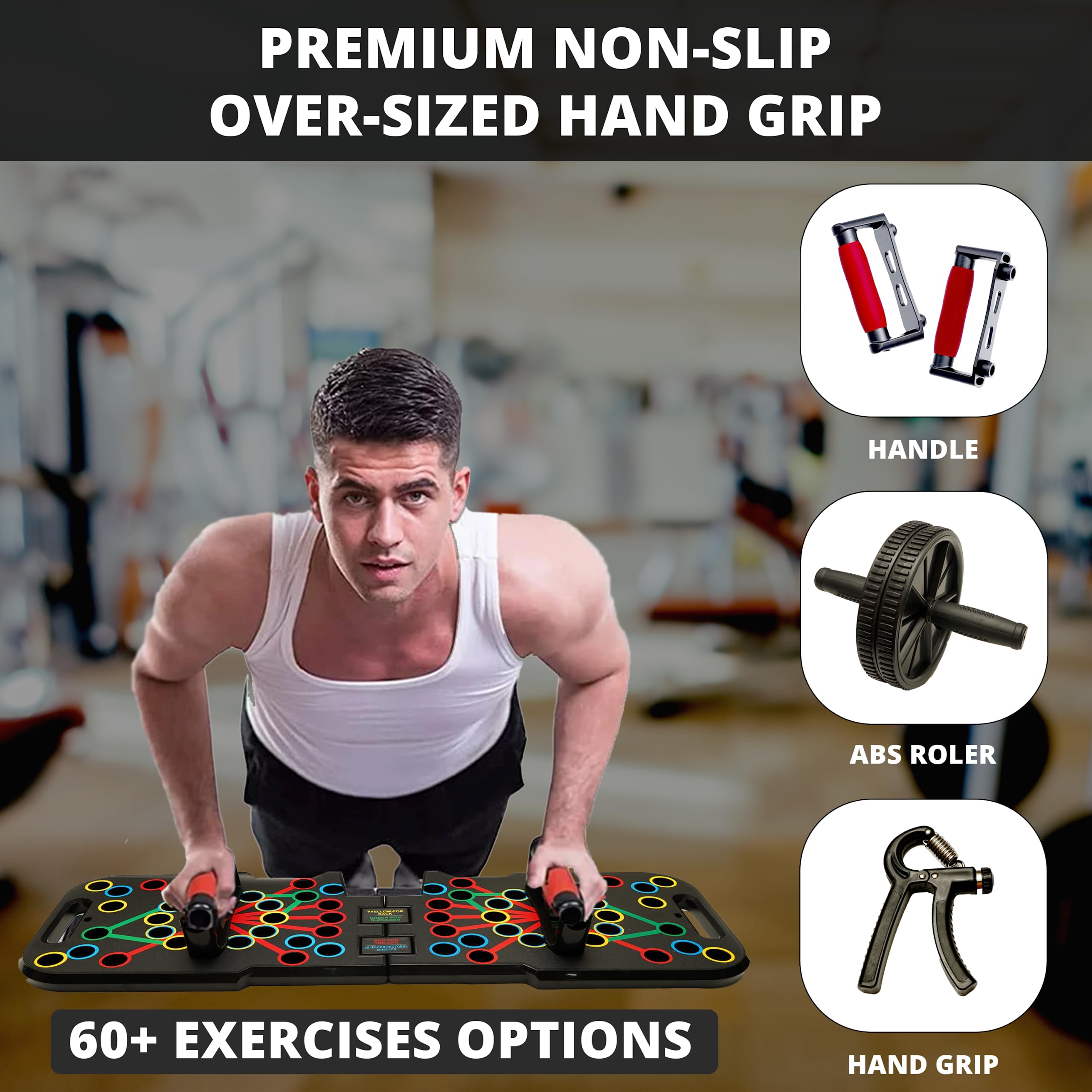 Push Up Board For Men & Women β 60 in 1 Foldable Pushup Board For Home Gym & Office - 60+ Color Code With Multi-Functional Home Workout Equipment - AB Roller, Hand Grip, Jumping Rope - ACTIVE APEX