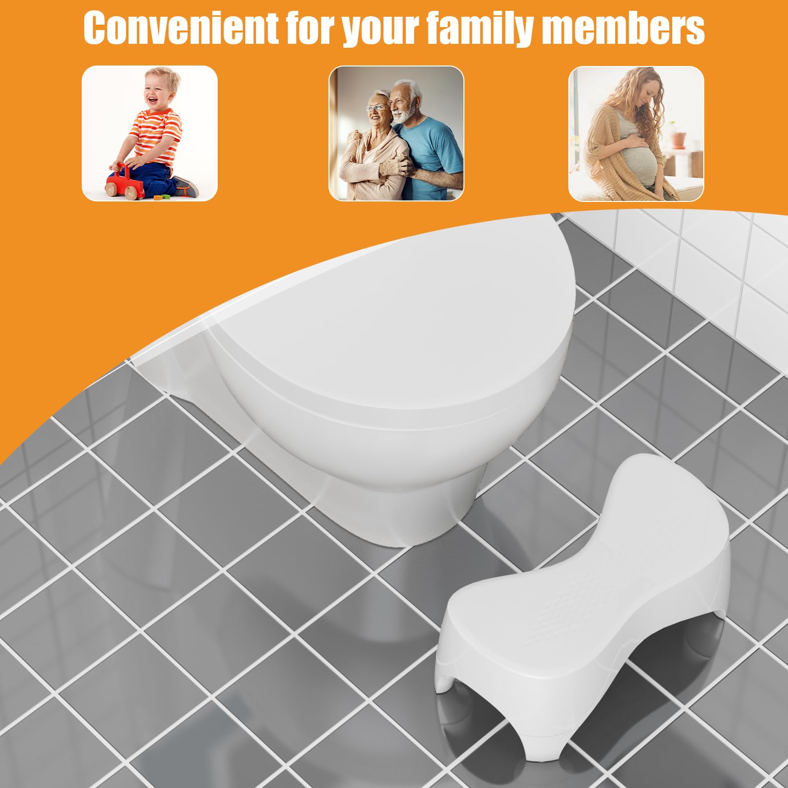 Toilet Stool, Toilet Step Stool, Potty Stool for Adults and Kids, Poop Stool for Bathroom, Non-Slip Simple Design White