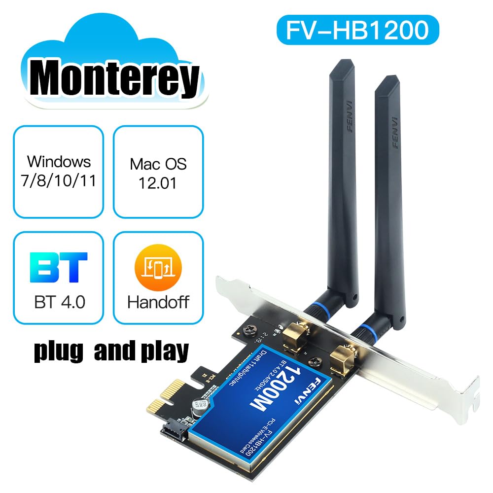 PCI-E WiFi Card BT4.0 for MacOS Windows 7/8/10/11 802.11a/g/n/ac PCI-E PCI Network Adapter mac-Compatible Wi-Fi AirDrop Handoff Instant Hotspot macOS MIMO Mac OS X natively Supported BCM4360 AC1200