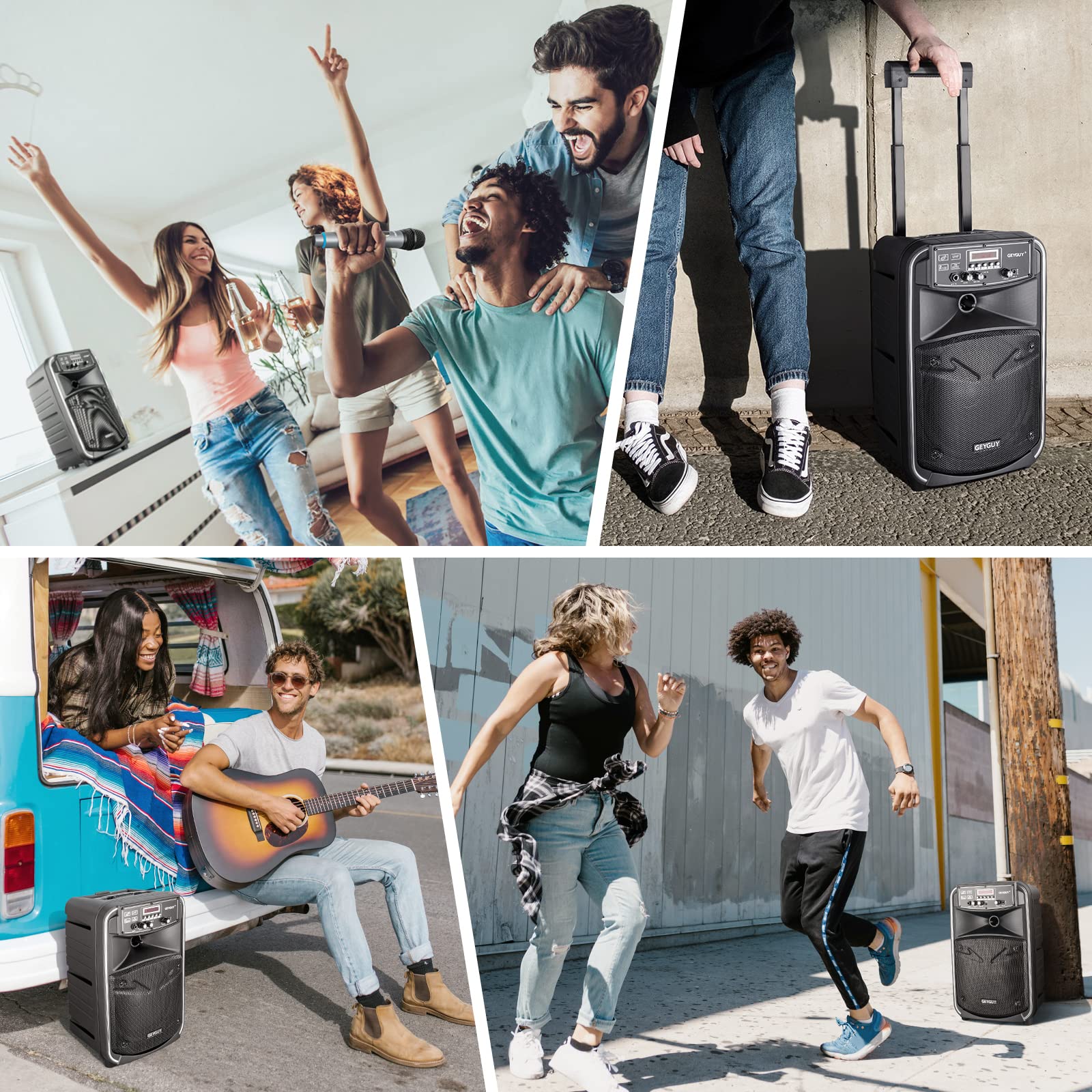 Portable Bluetooth PA System with Wireless UHF Microphone, 8 inch Rechargeable Karaoke Machine,8 inch Subwoofer,FM/LED/TWS/LINE in (GTSK8-2)