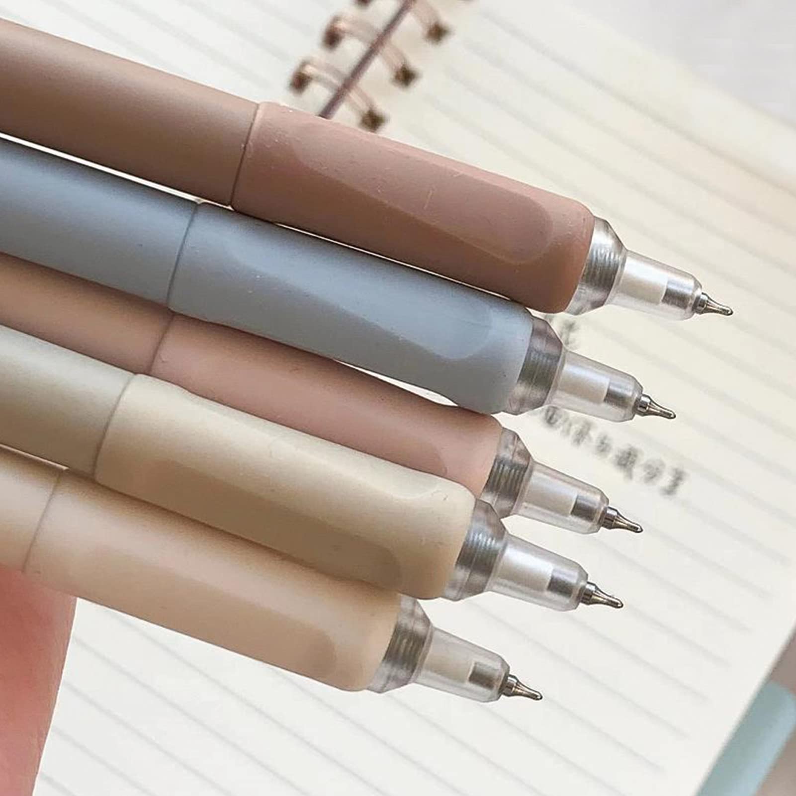 MOZXIRZ 5 Pcs Gel Ink Pens Retractable Pens Black Ink Pens 0.5mm Fine Point Smooth Writing Pens Office School Supplies Women Men (5Pcs Morandi)