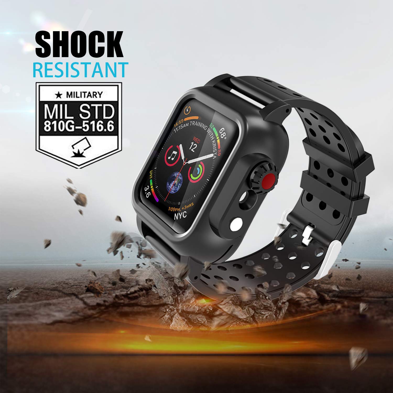 Realproof Waterproof Case for Apple Watch Series SE | SE2 | 6 | 5 | 4 44MM with 3PCS Premium Soft Silicone Band, Dropproof Shockproof Resistant Rugged Protective iWatch Case Bulit-in Screen Protector