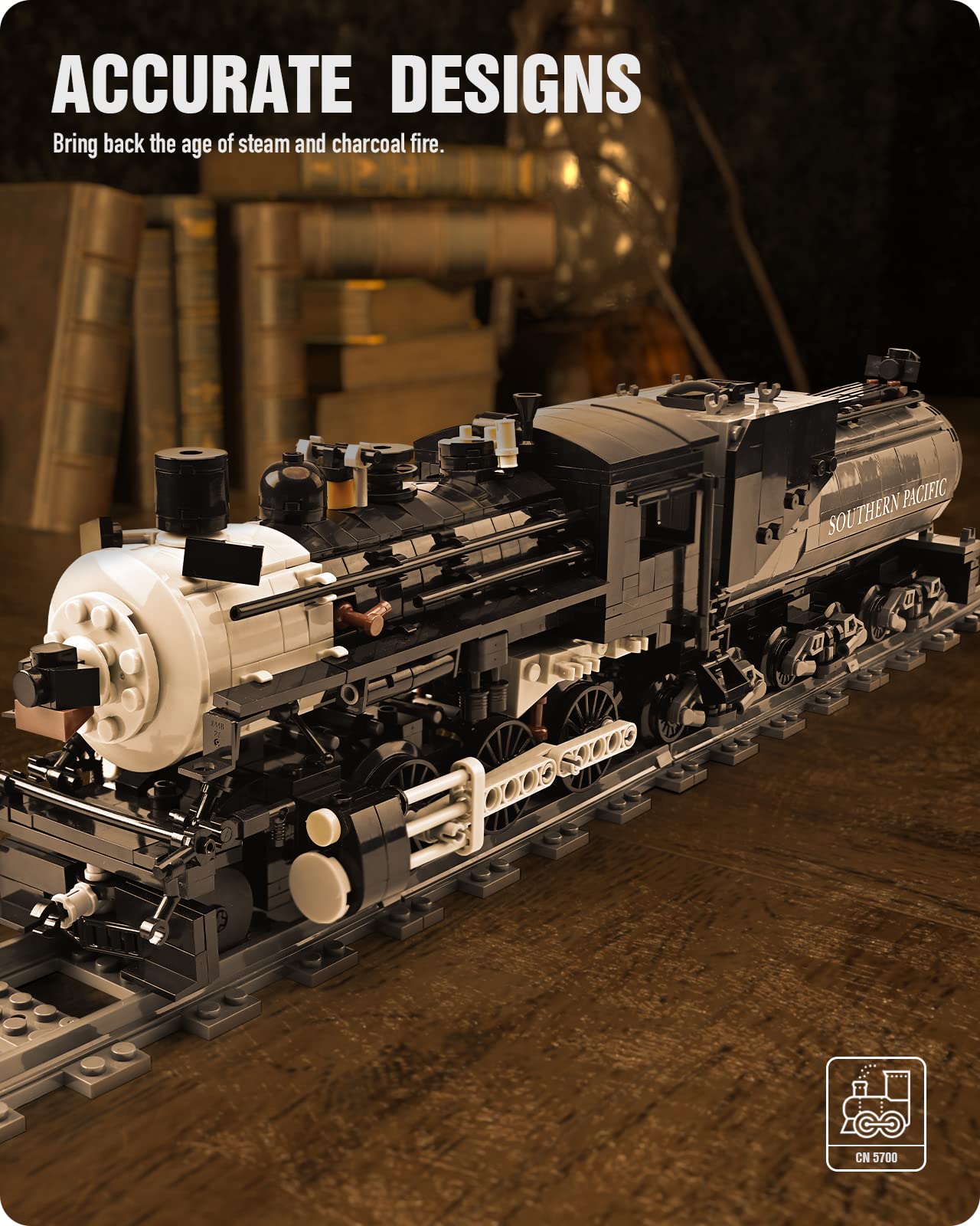 Nifeliz CN5700 Steam Train Building Kit and Engineering Toy, Collectible Steam Locomotive Display Set, 1:38 Scale Model Train Building Kit with Train Tracks, Top Present for Train Lovers (1136 PCS)