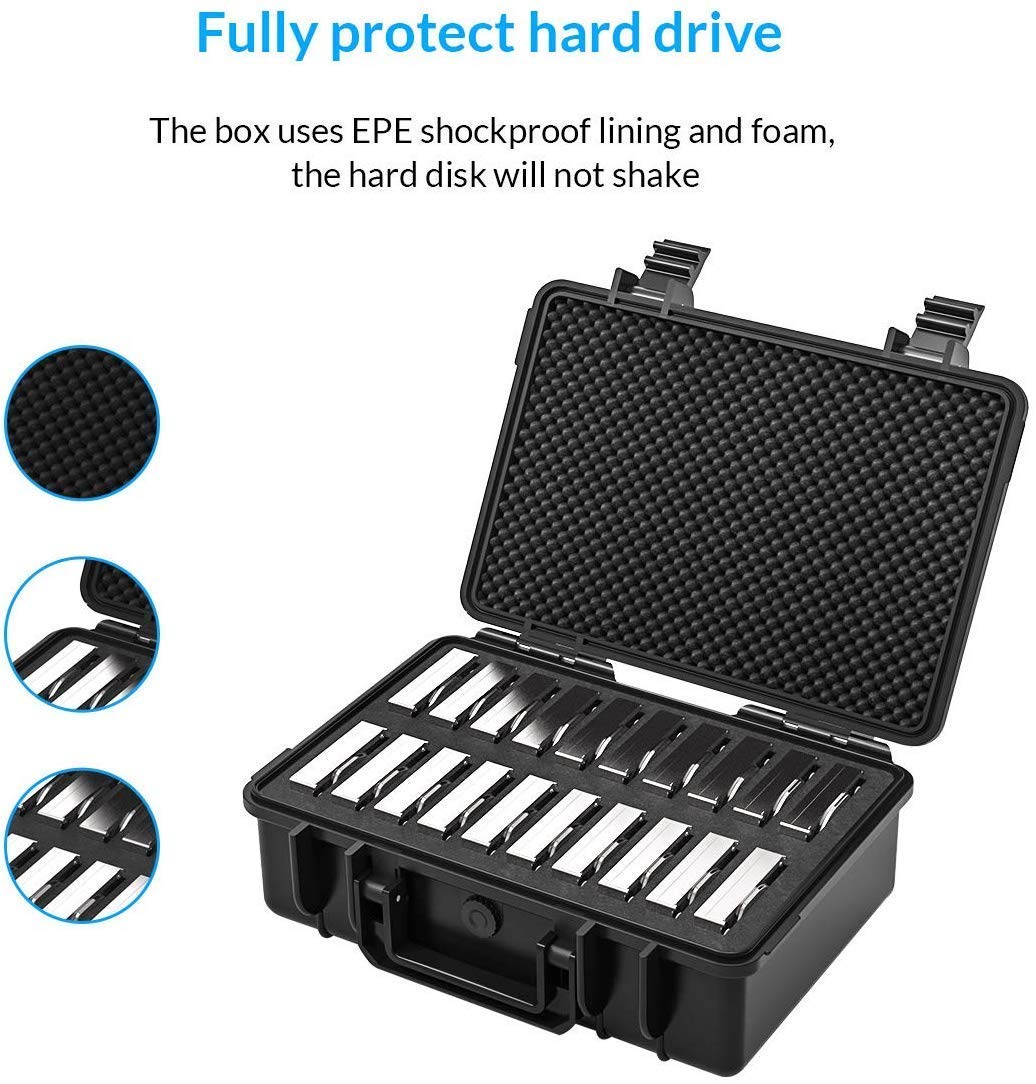 ORICO Hard Drive Case 3.5inch 20-Bay Multi-Protection HDD Storage Box Suitcase with Foam External Hard Drive Carrying Case Anti-Static Shock Moisture Proof for WD/Seagate/Toshiba-PSC L20