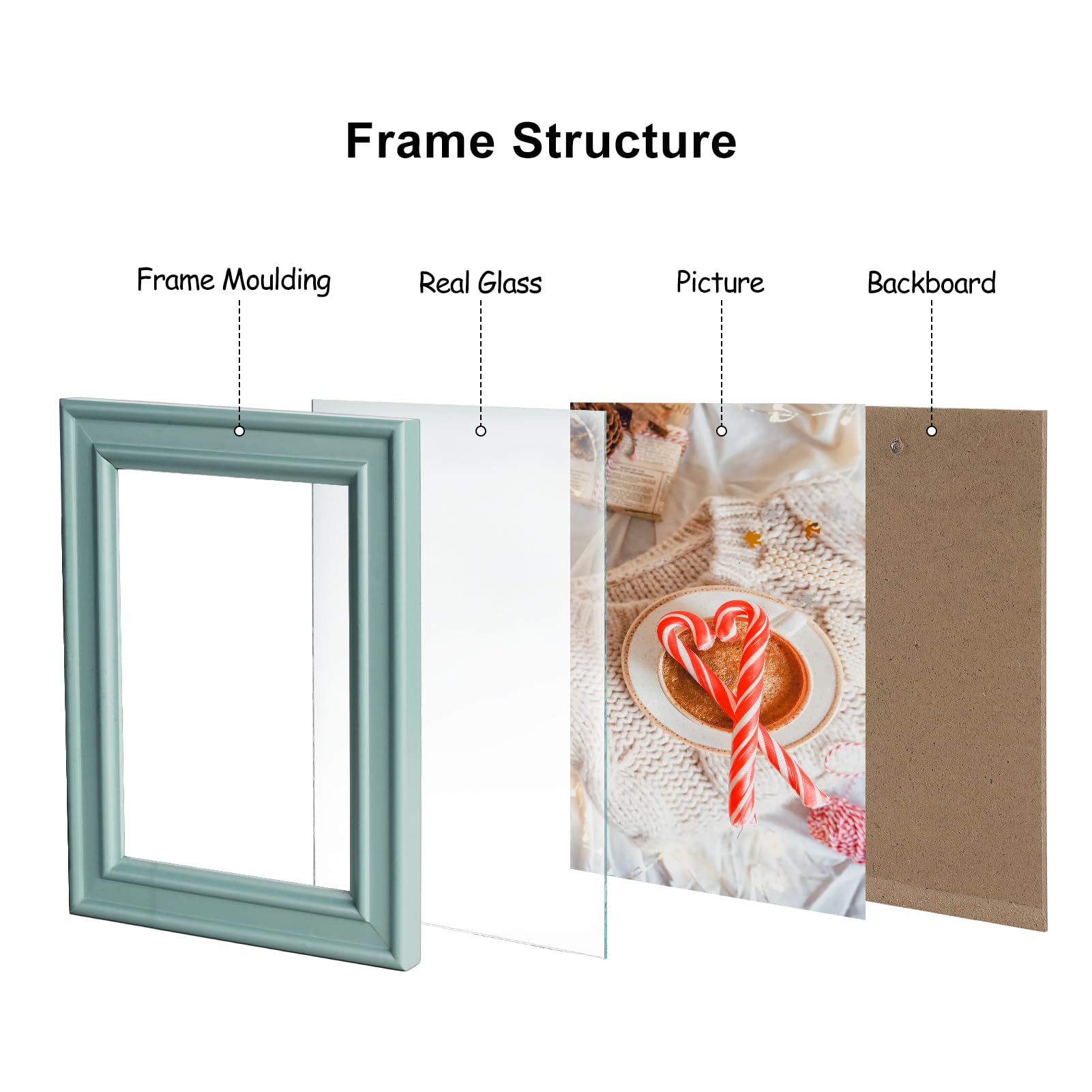 Tamolus 4x6 Double Hinged Picture Frame Folding Photo Frame Vertical and Horizontal in Teal Blue Pine Wood with Real Glass for Tabletop X3-LAN-SH46