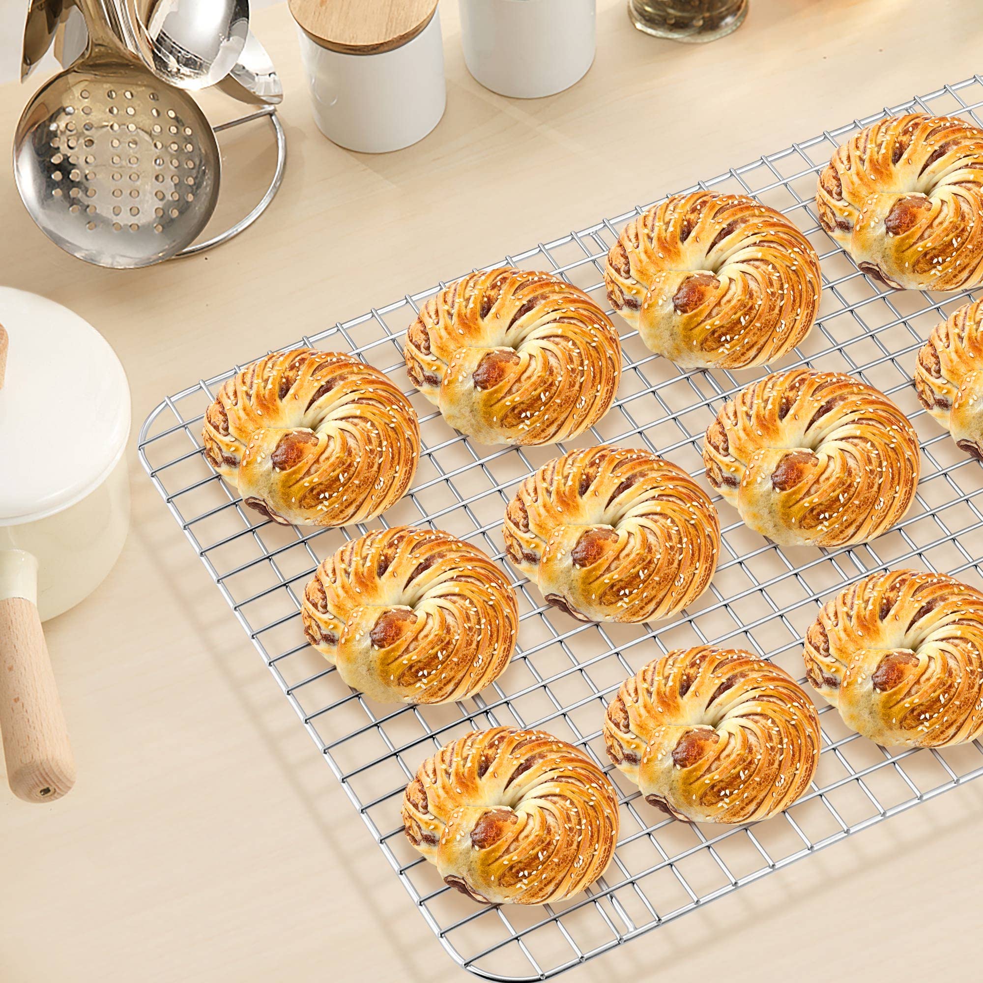 TeamFar Cooling Rack Set of 4, Stainless Steel Grid Cooking Roasting Racks for Various Size Baking Sheet Toaster Oven Pan, Healthy & Heavy Duty, Mirror Finish & Dishwasher Safe