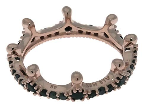 Pandora Enchanted Crown - Black Sparkling Crown Ring - Rose Gold Ring for Women - Layering or Stackable Ring - Gift for Her - 14k Rose Gold-Plated Rose with Black Crystals - Size 5