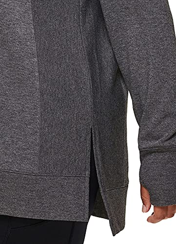 RBX Active Women's Plus Size Tunic Top, Everyday Yoga Relaxed Fit Long Length Soft French Terry Pullover With Thumbholes Heathered Grey 1X